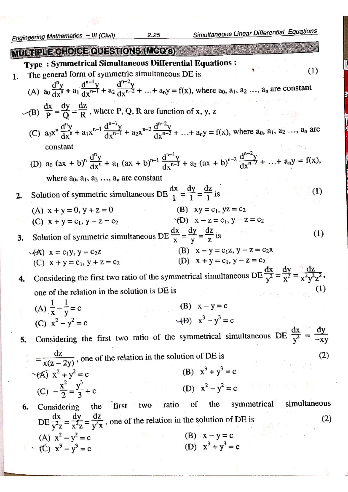 LDE MCQs from Nirali Publication - Simultaneous Linear Differential Equations Engineering - Studocu