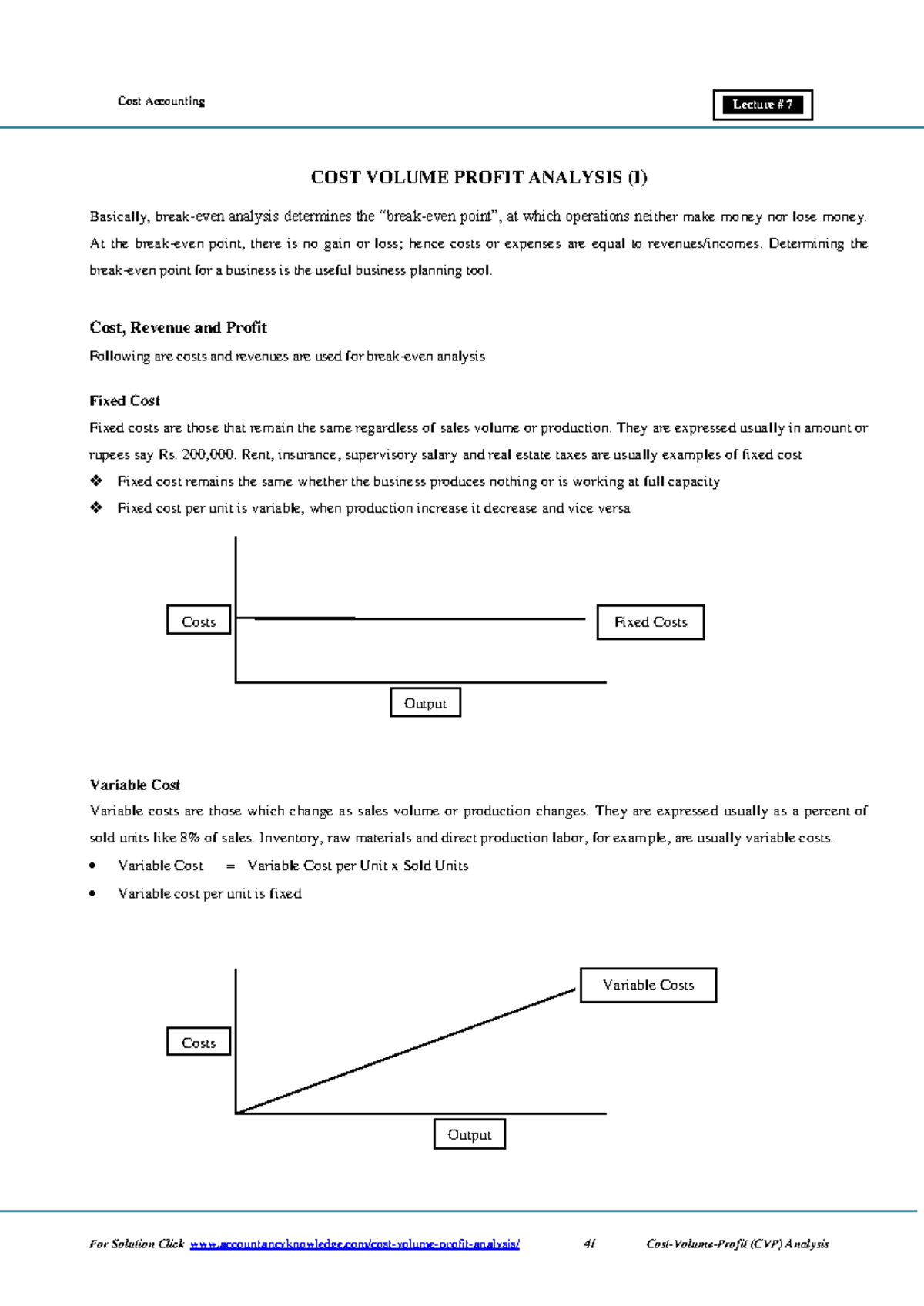 7. Cost Volume Profit Analysis I (Cost Accounting) Workbook Zaheer ...