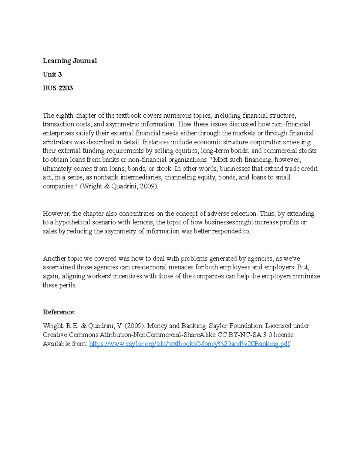 Learning Journal Unit 3 BUS 2203 - Learning Journal Unit 3 BUS 2203 The eighth chapter of the ...