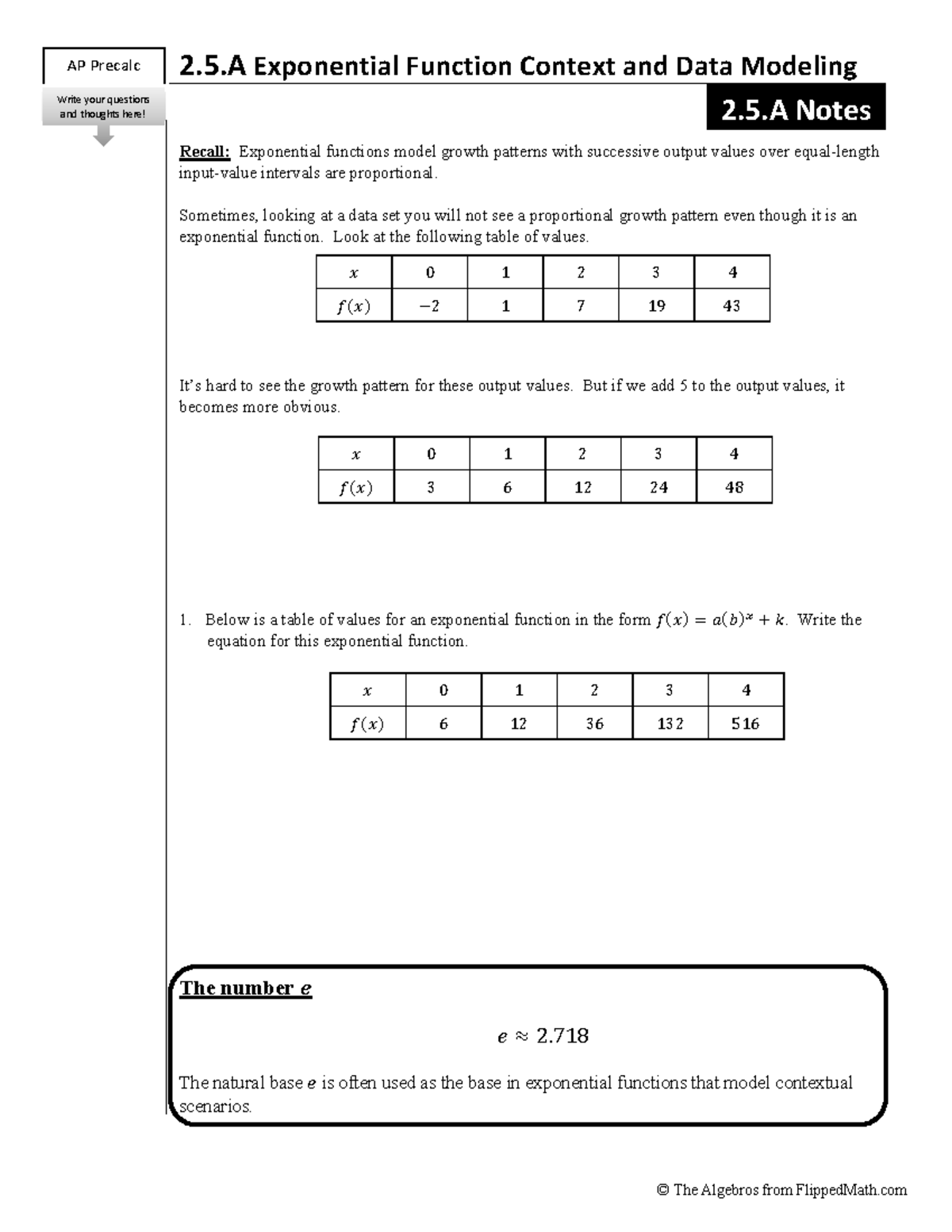 AP Precal Packet 2.5A - Recall: Exponential functions model growth ...