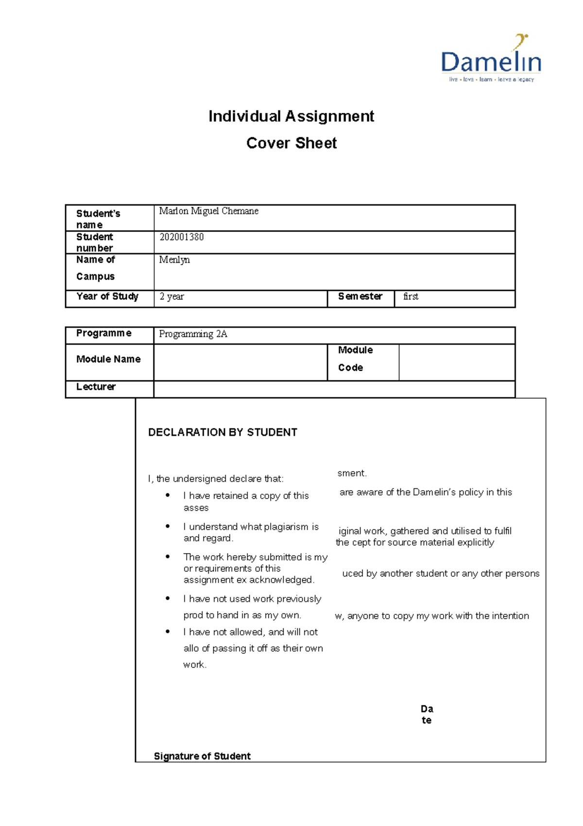 Individual Assignment Cover Sheet - Individual Assignment Cover Sheet ...