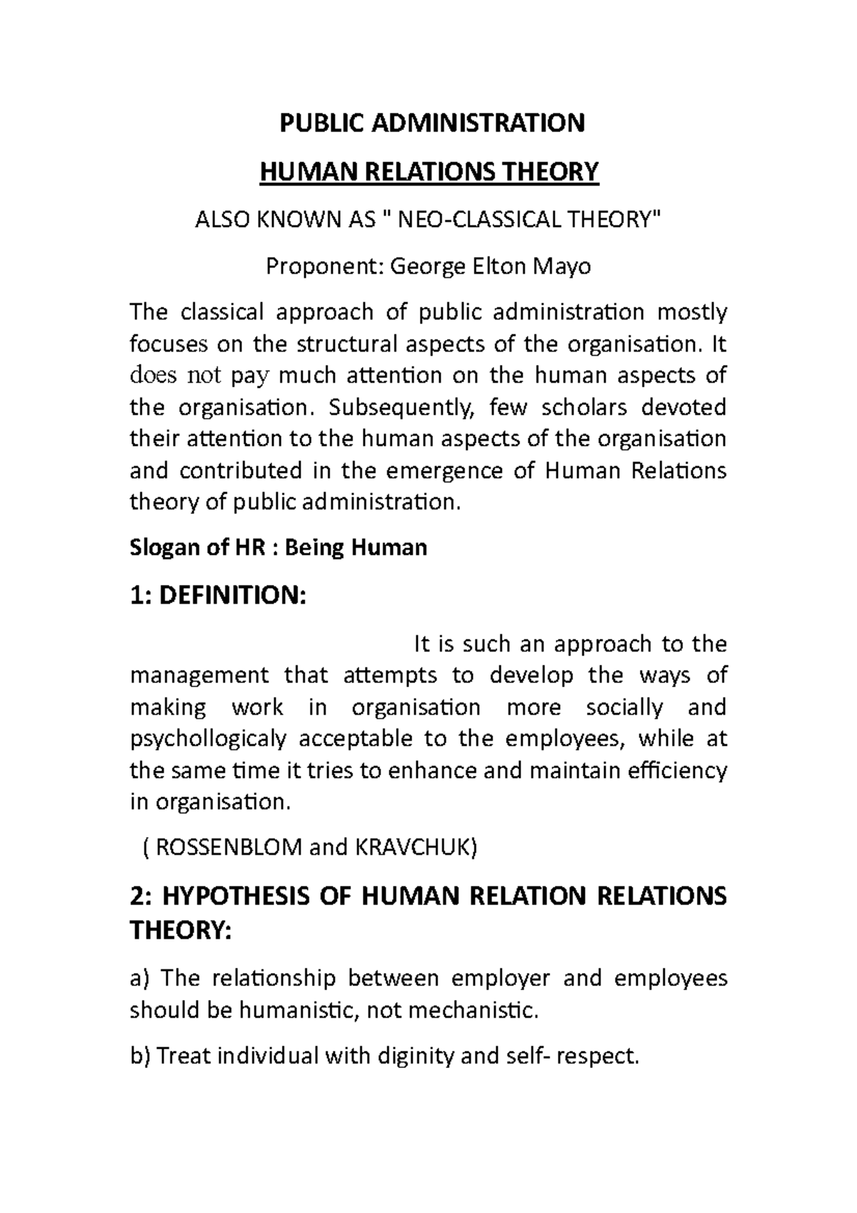 5 Human Relations Theory Of Public Administration For CSS Studocu