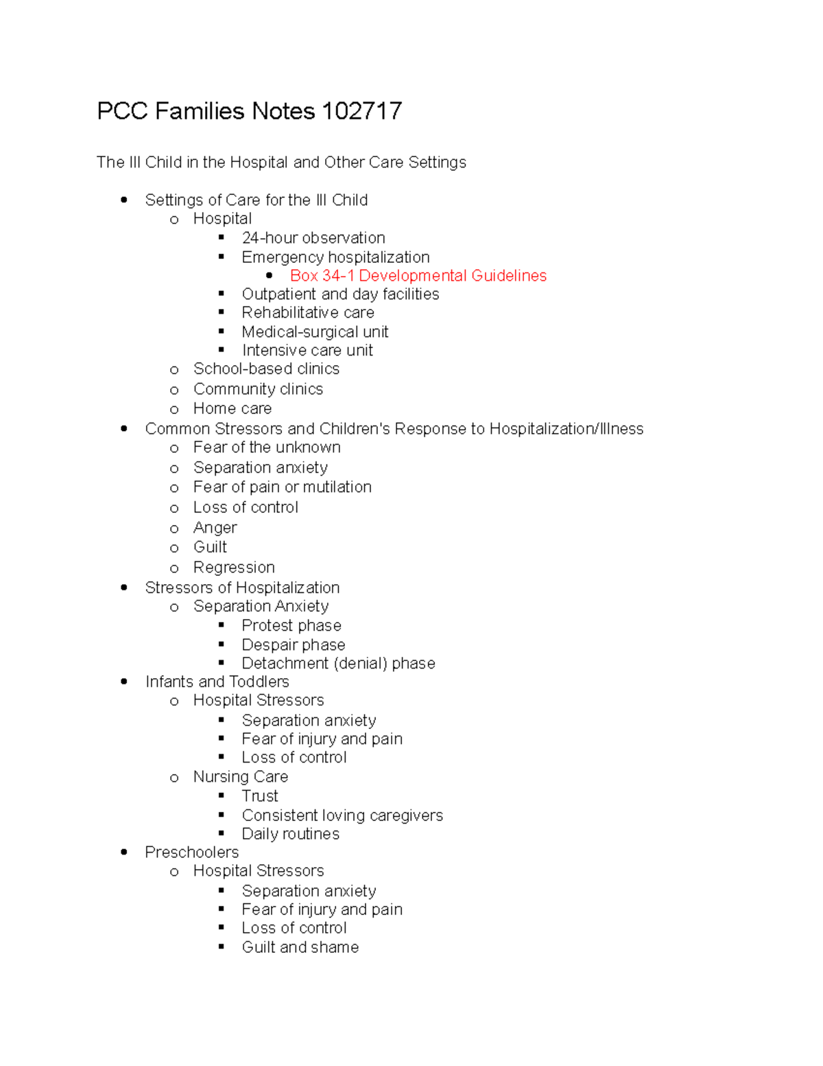 PCC Families Notes 102717 - PCC Families Notes 102717 The Ill Child in ...