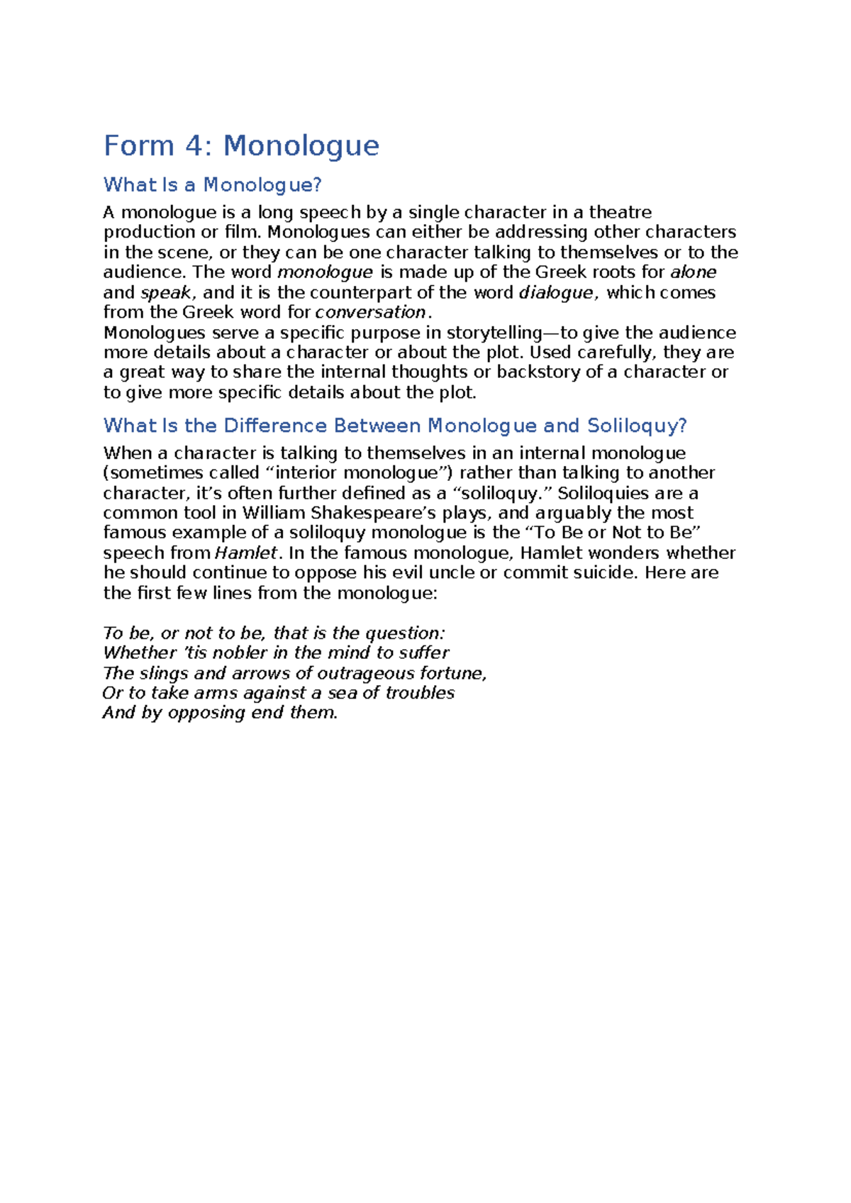 Mentor Text 3 - Monologue - Meyne Wyatt 'Q + A' - Form 4: Monologue ...