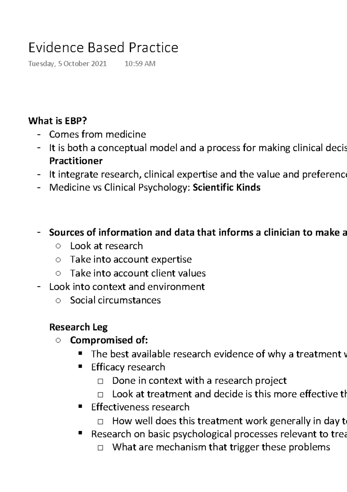 Evidence Based Practice - What is EBP? - Comes from medicine It is both ...