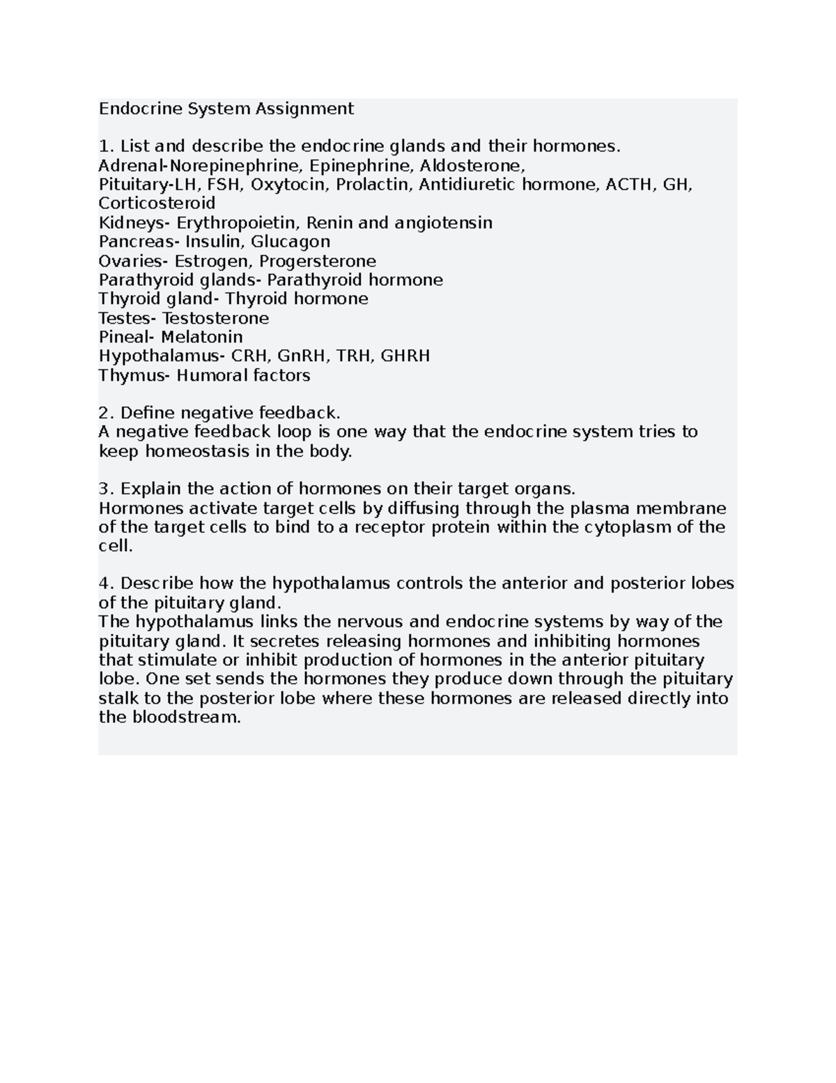 Endocrine System Assignment - Endocrine System Assignment List and ...