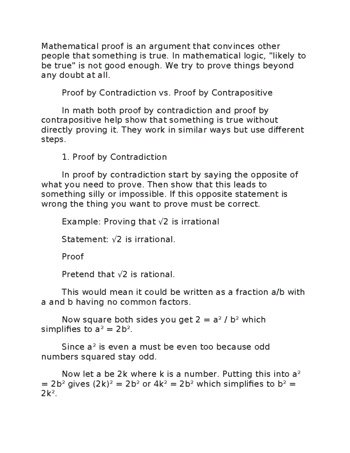 Mathematical proof Discussion - Mathematical proof is an argument that ...