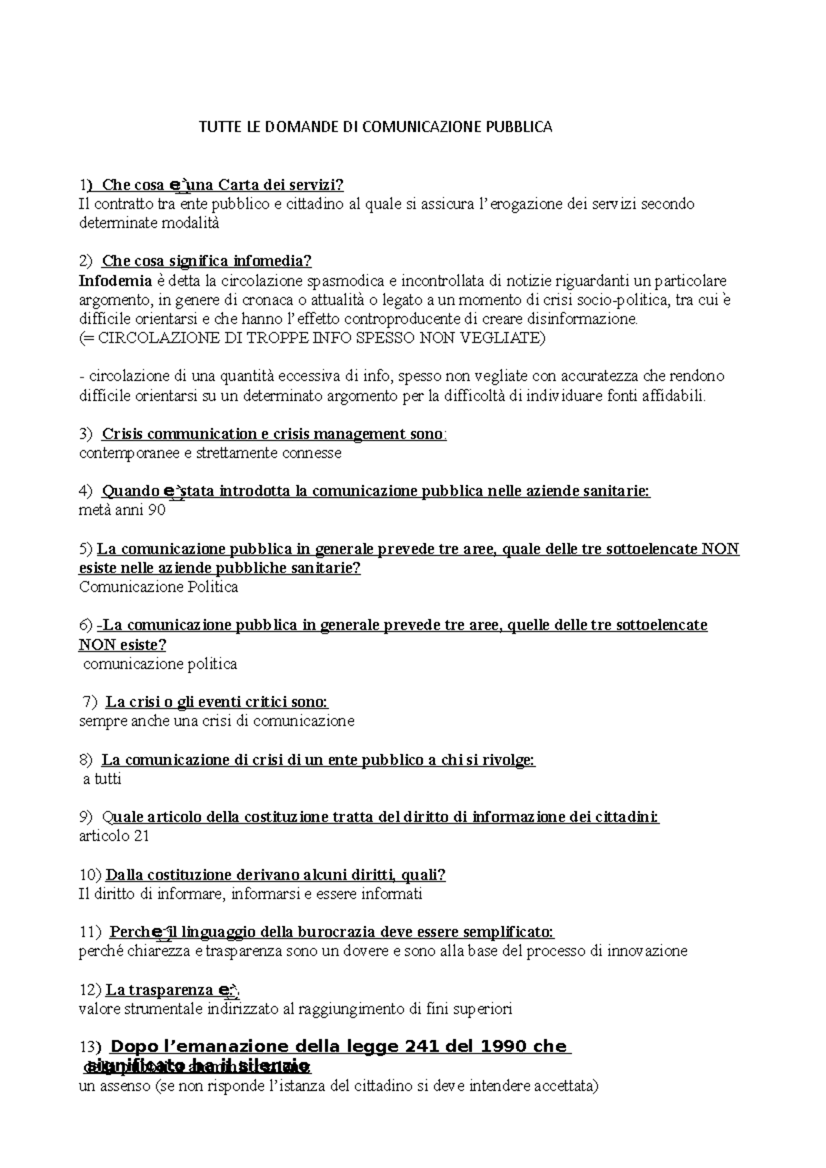 File completo con tutte LE Domande DI Comunicazione Pubblica - TUTTE LE DOMANDE DI COMUNICAZIONE ...