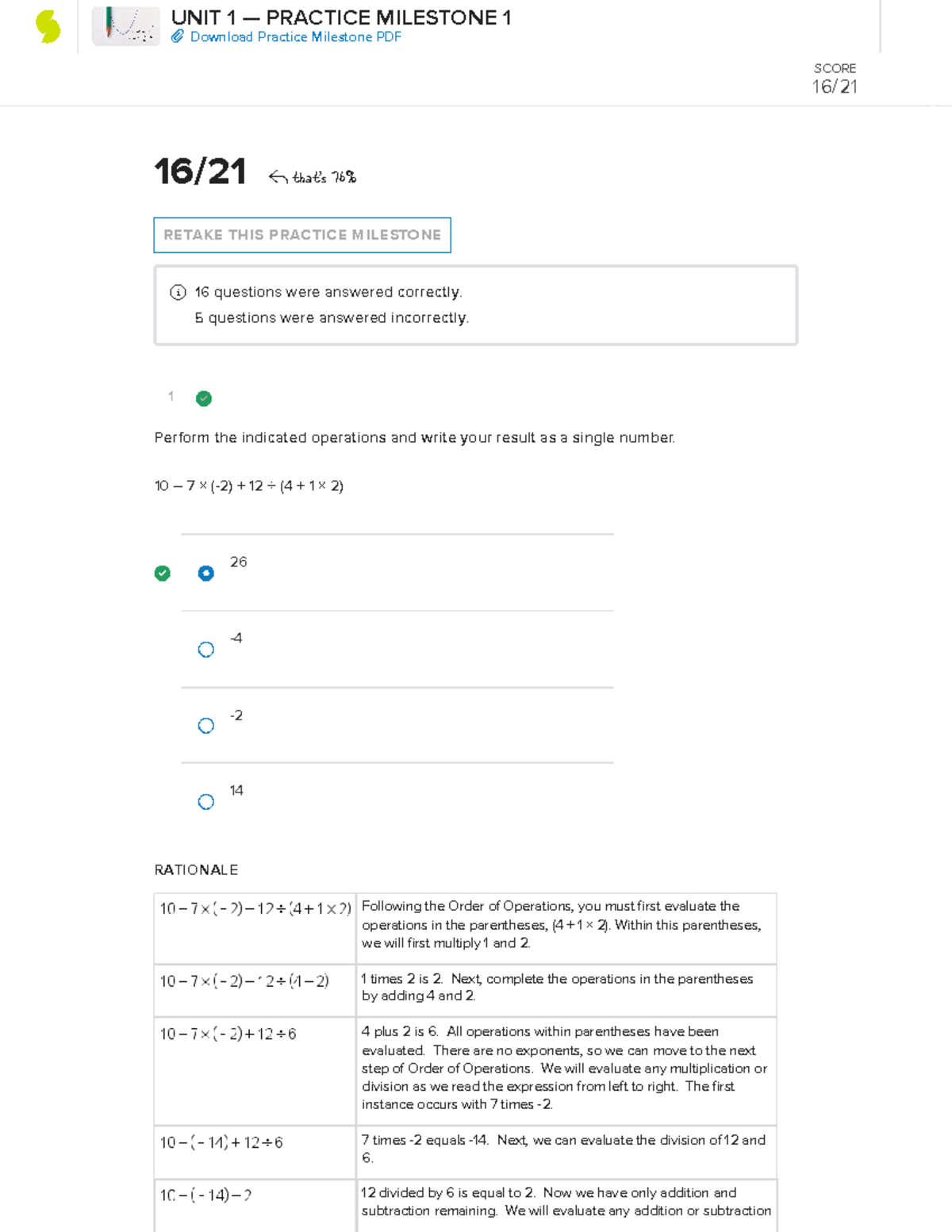 Practice Milestone 1 - 1 16/21 that's 76% RETAKE THIS PRACTICE ...
