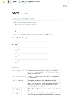 College Algebra milestone 5 unit 5 - UNIT 5 — MILESTONE 5 Score 21/ 21/22 that's 95% Retake 21 ...