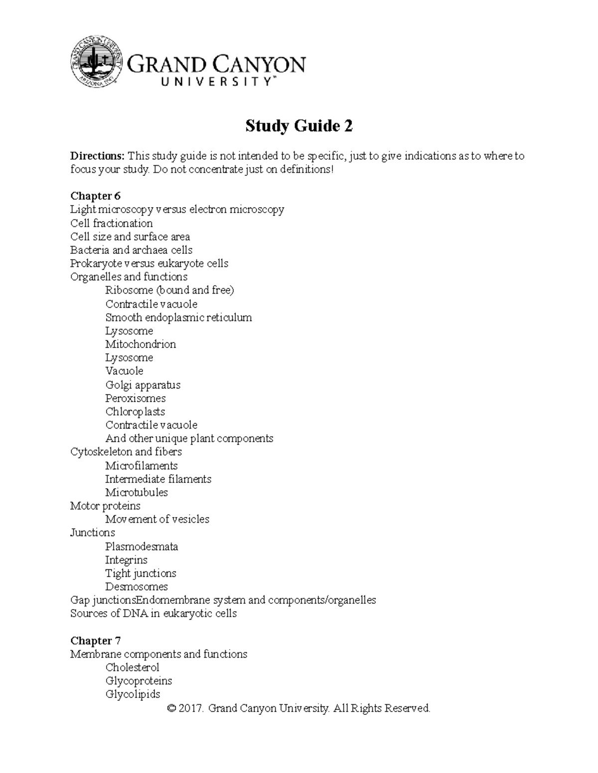 BIO 181 Study Guide Number Two - Study Guide 2 Directions: This study ...