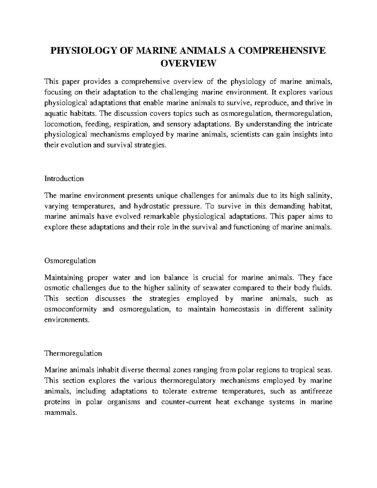 Physiology OF Marine Animals A Comprehensive Overview - BIOL1431 ...