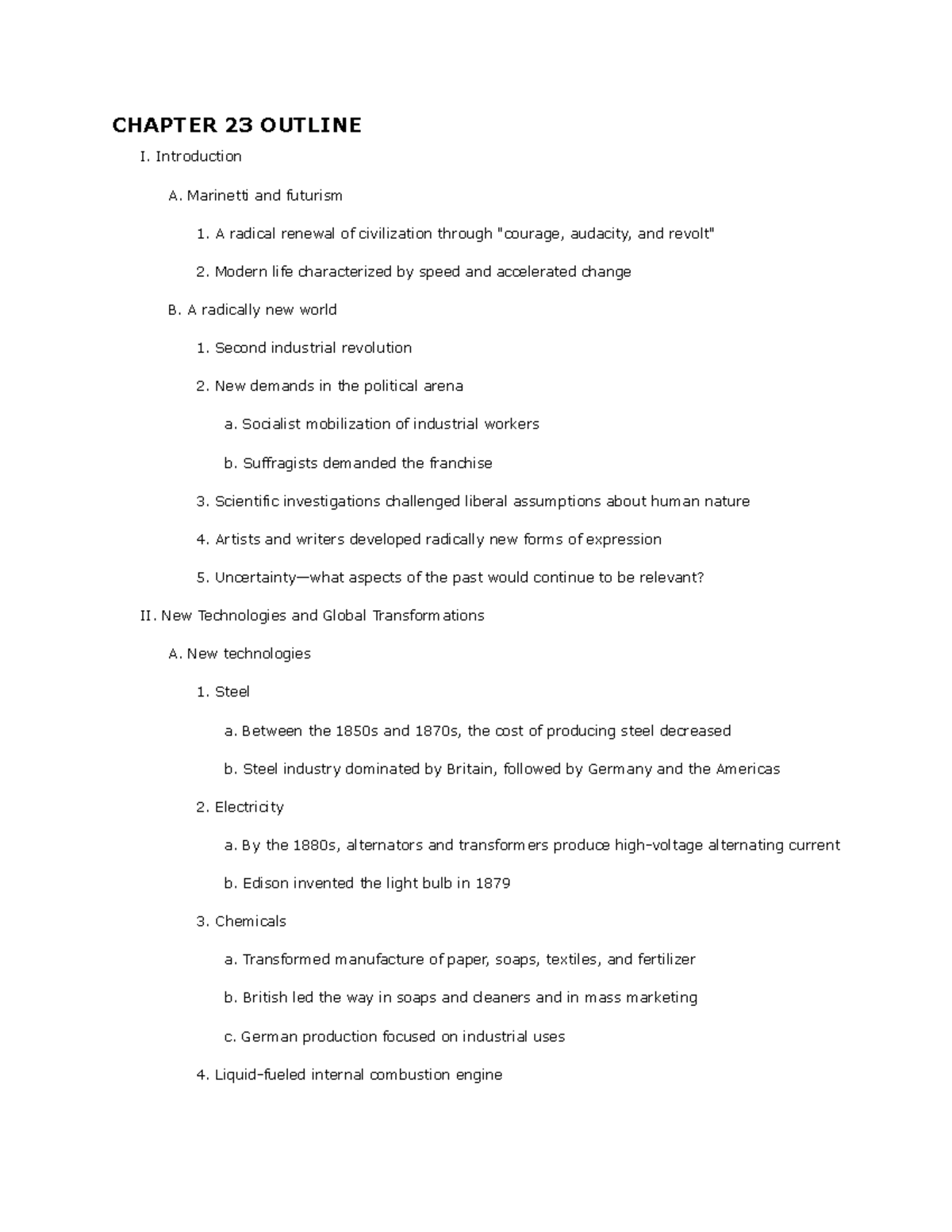 Chapter 23 Outline - CHAPTER 23 OUTLINE I. Introduction A. Marinetti ...