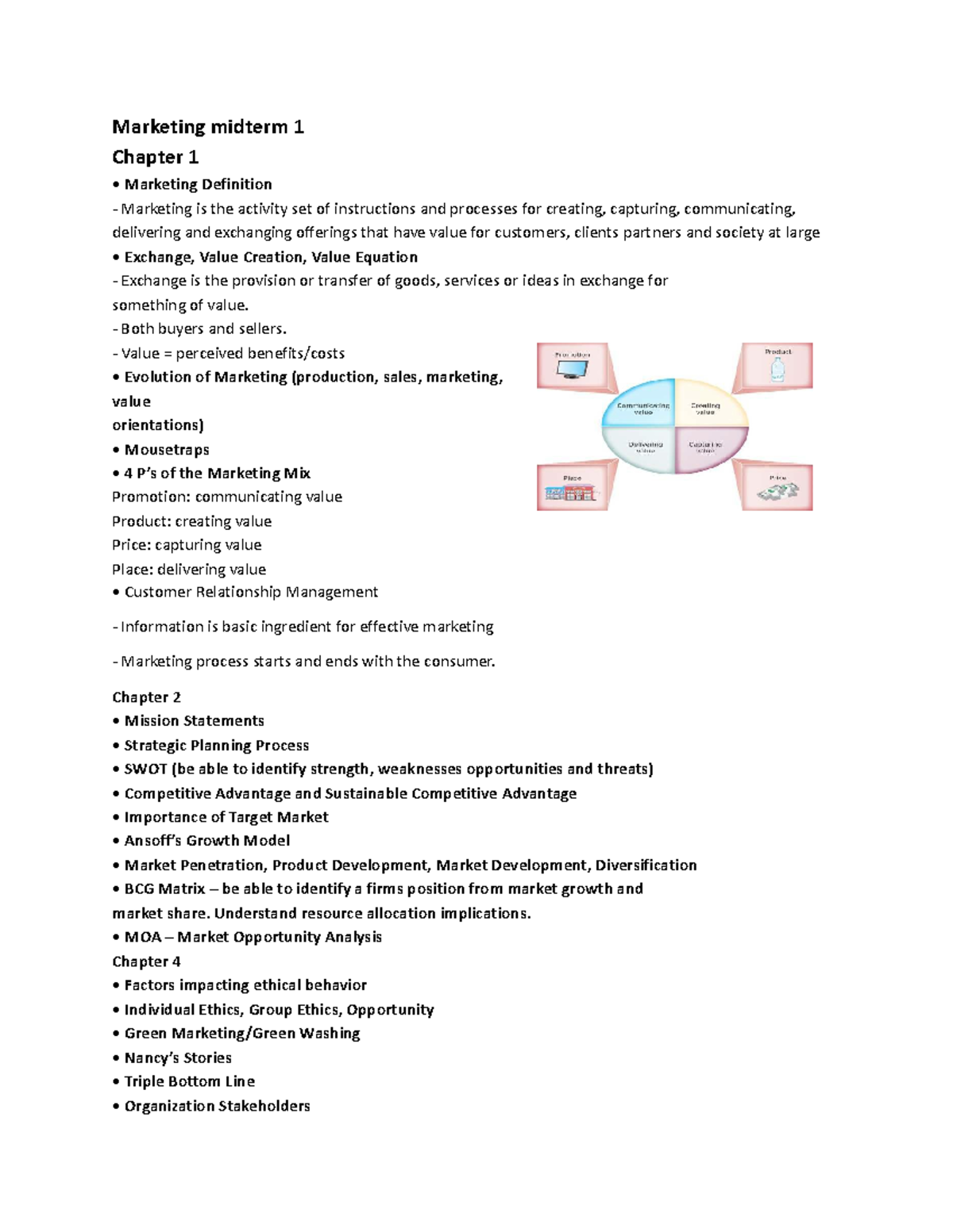 Midterm 1 - Marketing - Marketing midterm 1 Chapter 1 • Marketing ...