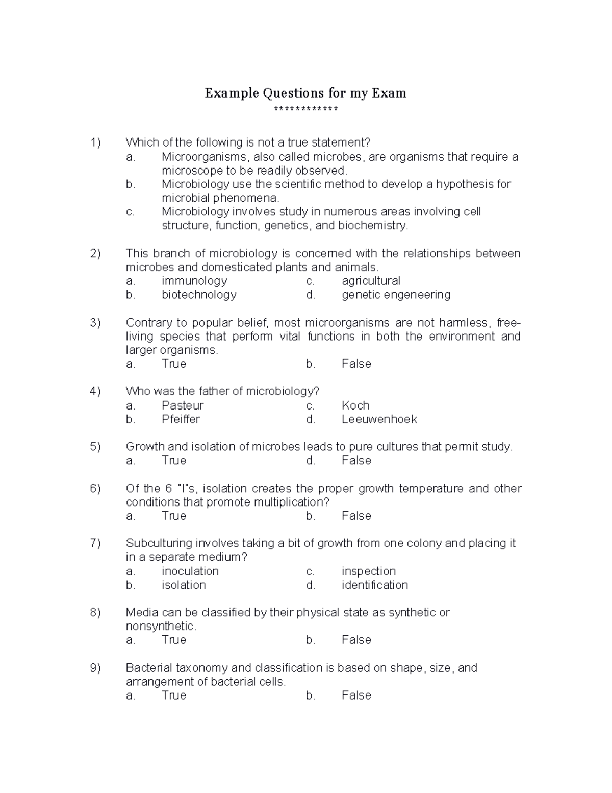 Practice Exam (only 15 questions for ex1) 10th - Example Questions for ...