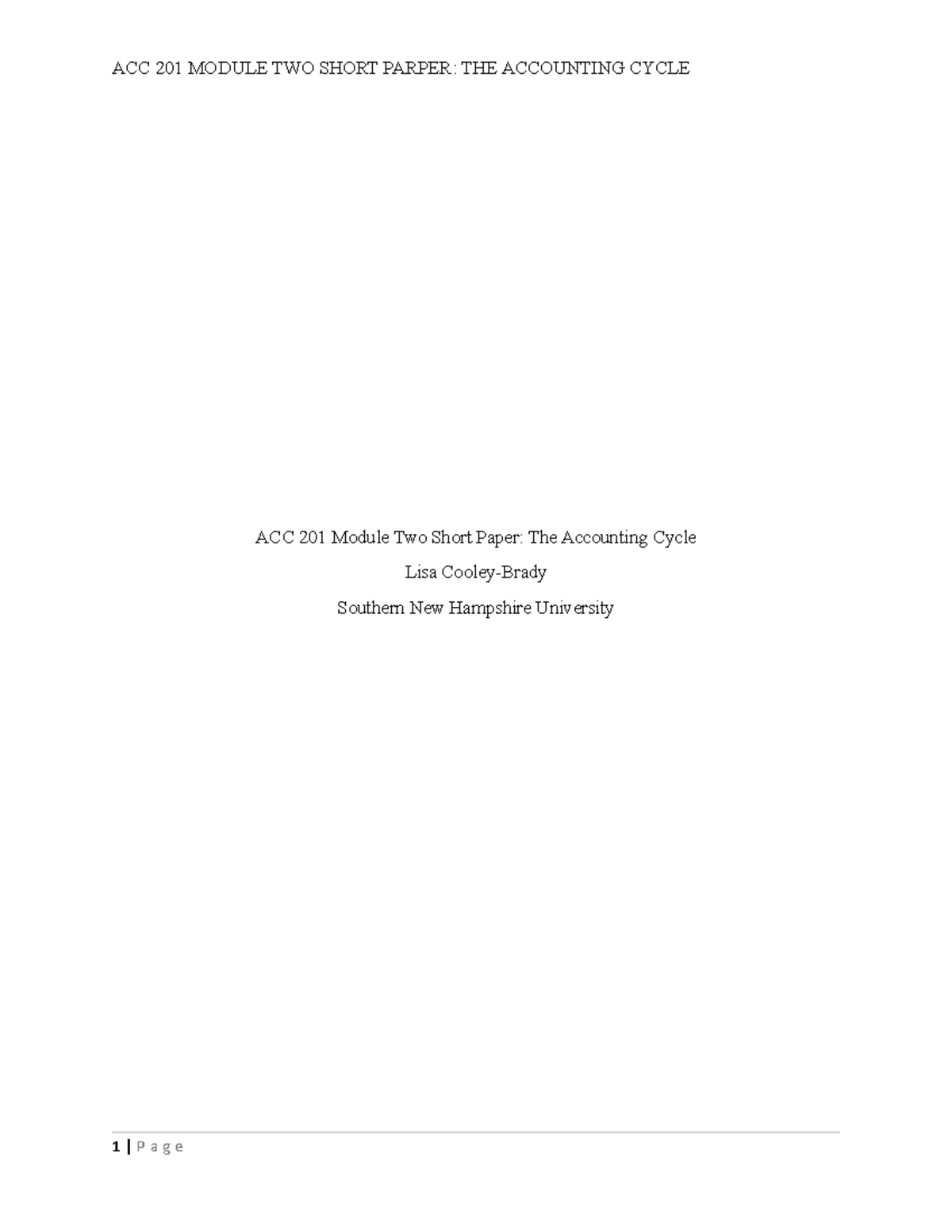 ACC201 Moduletwoshortparpertheaccountingcycleacc 201Module Two Short ...