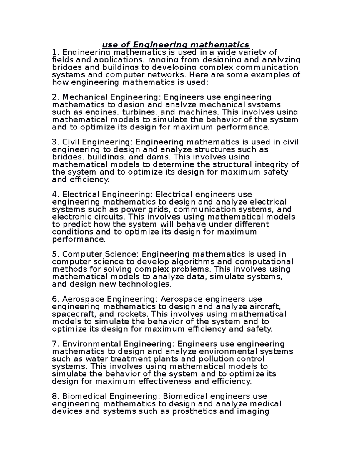 Use of Engineering mathematics - use of Engineering mathematics ...