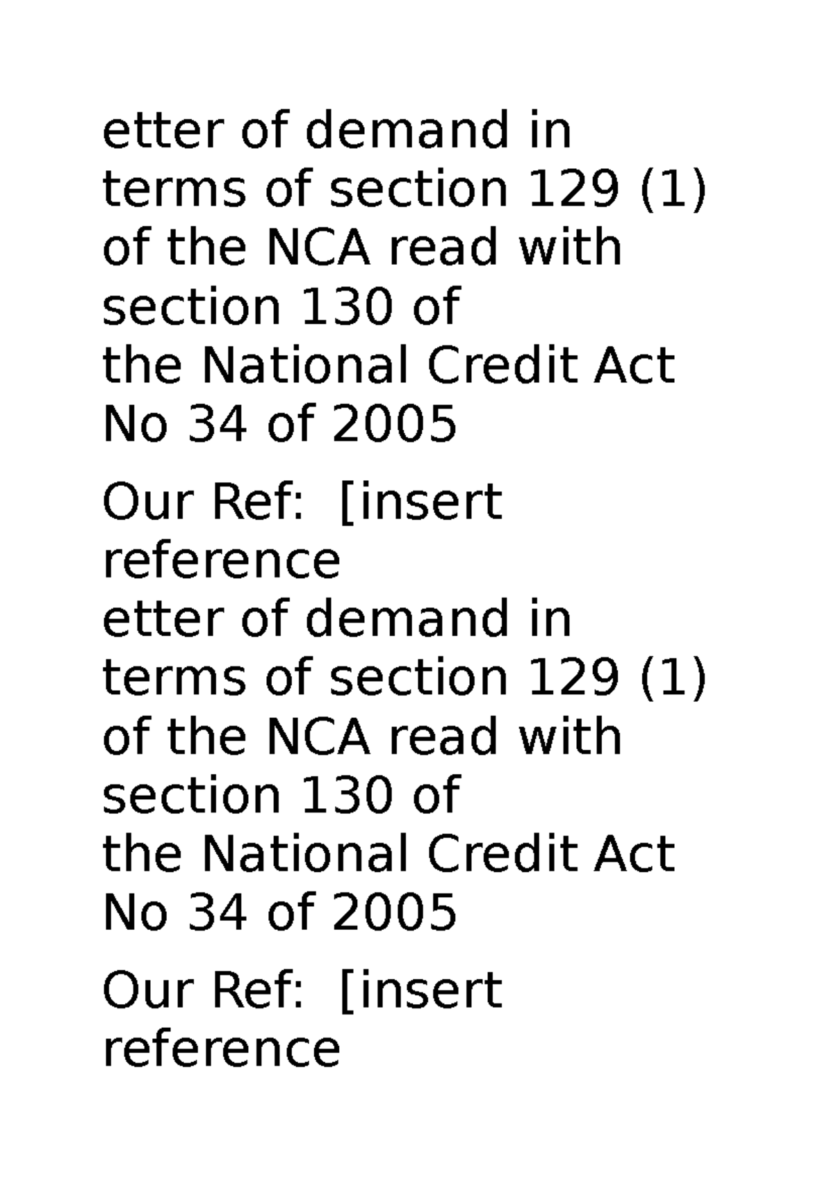Study Materials - etter of demand in terms of section 129 (1) of the ...