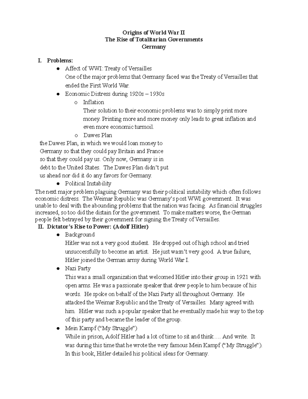 Origins of World War II - Germany Student Outline - Origins of World ...
