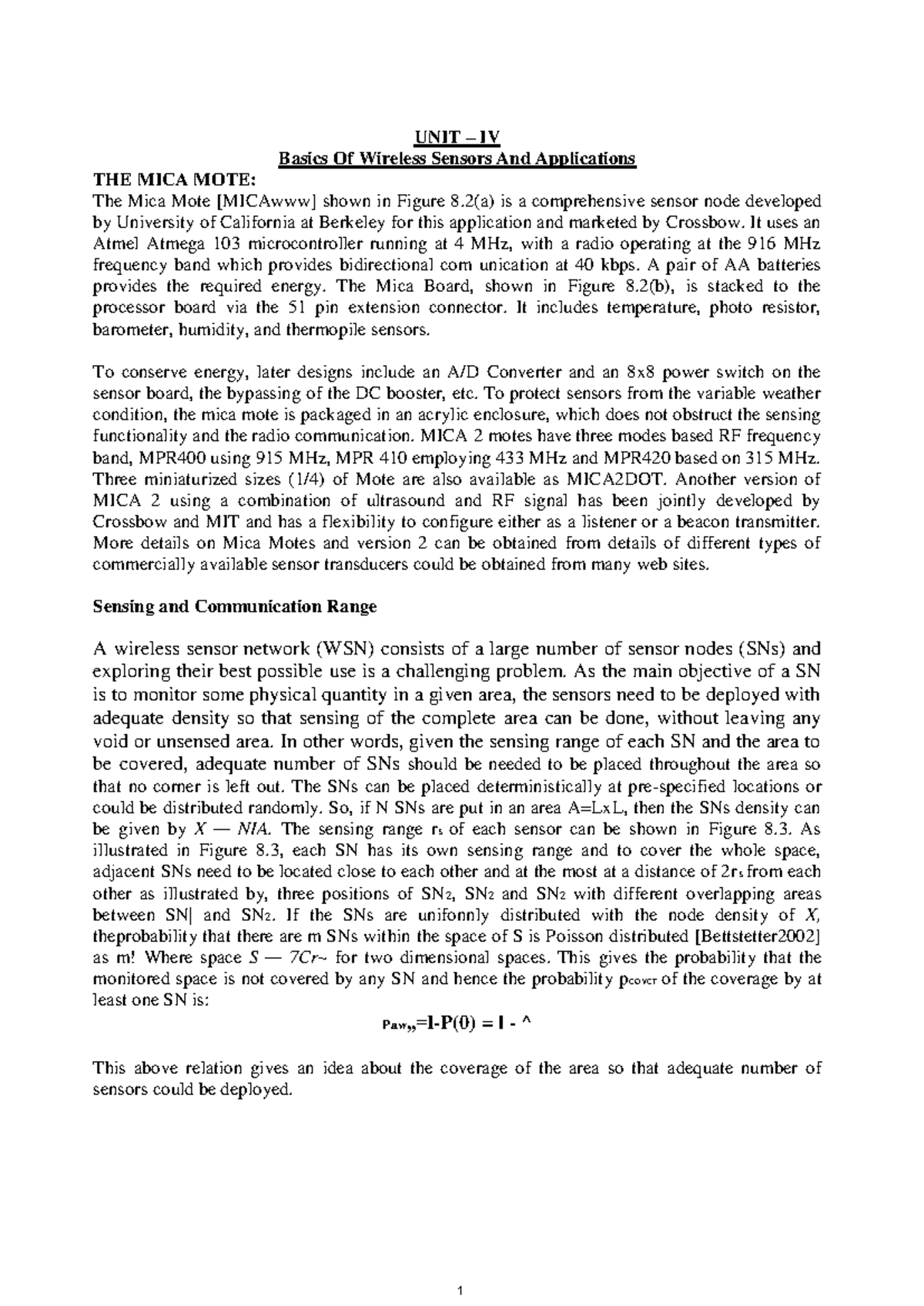 Adhoc And Sensor Networks Notes U4 Full Detailed Unit Iv Basics Of Wireless Sensors And