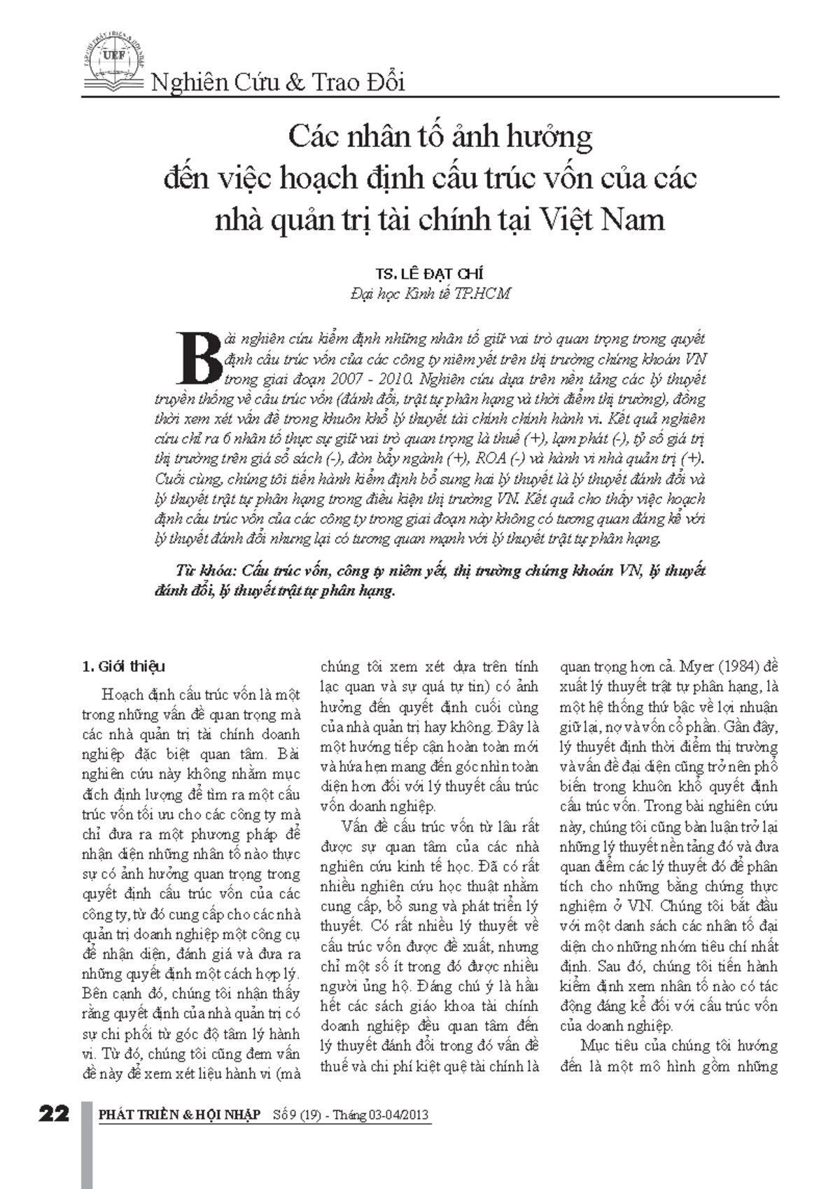 Lê đạt chí - ghgh - PHÁT TRIỂN & HỘI NHẬP Số 9 (19) - Tháng 03-04/ 22 ...
