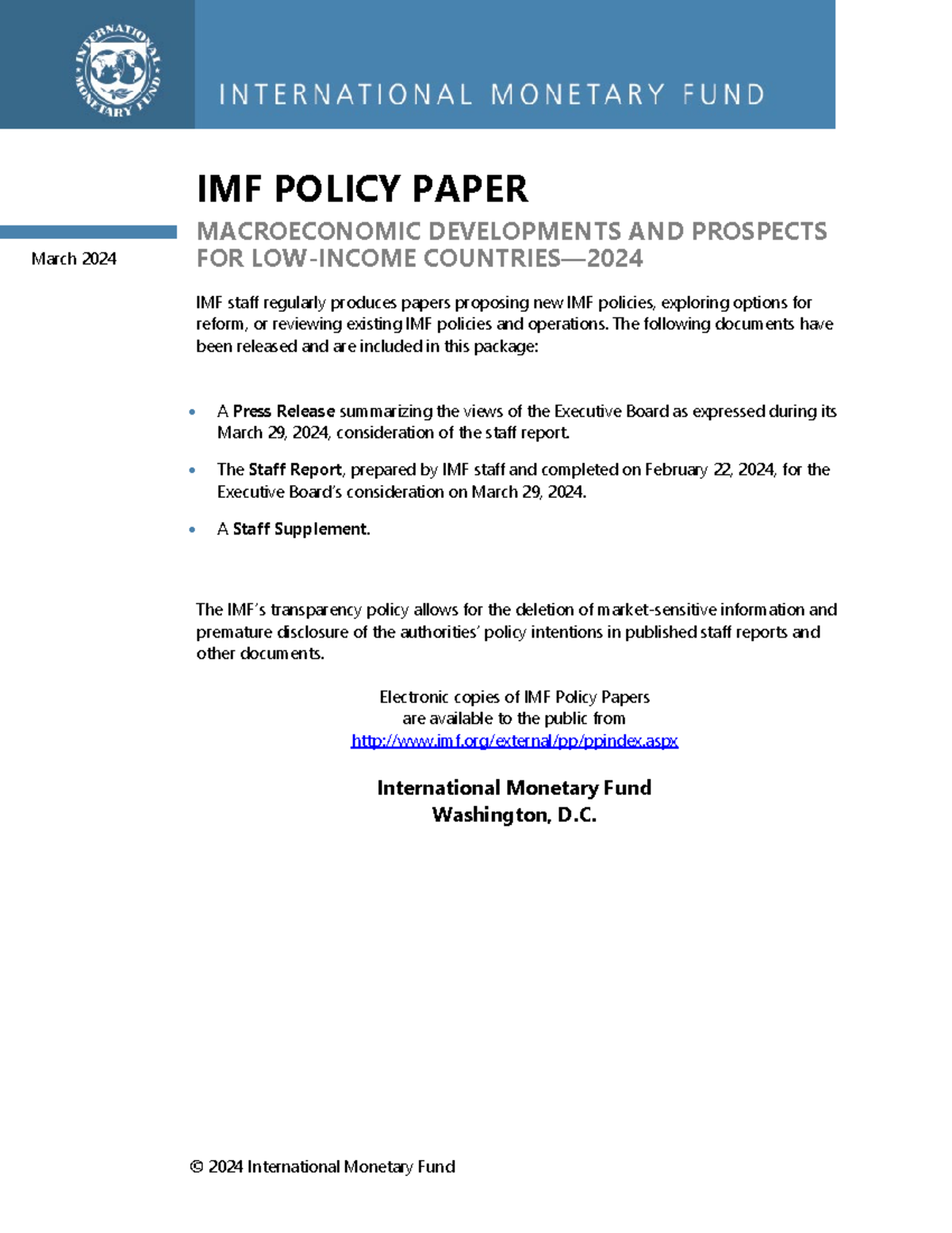 PPEA2024011 - ... - © 2024 International Monetary Fund IMF POLICY PAPER ...