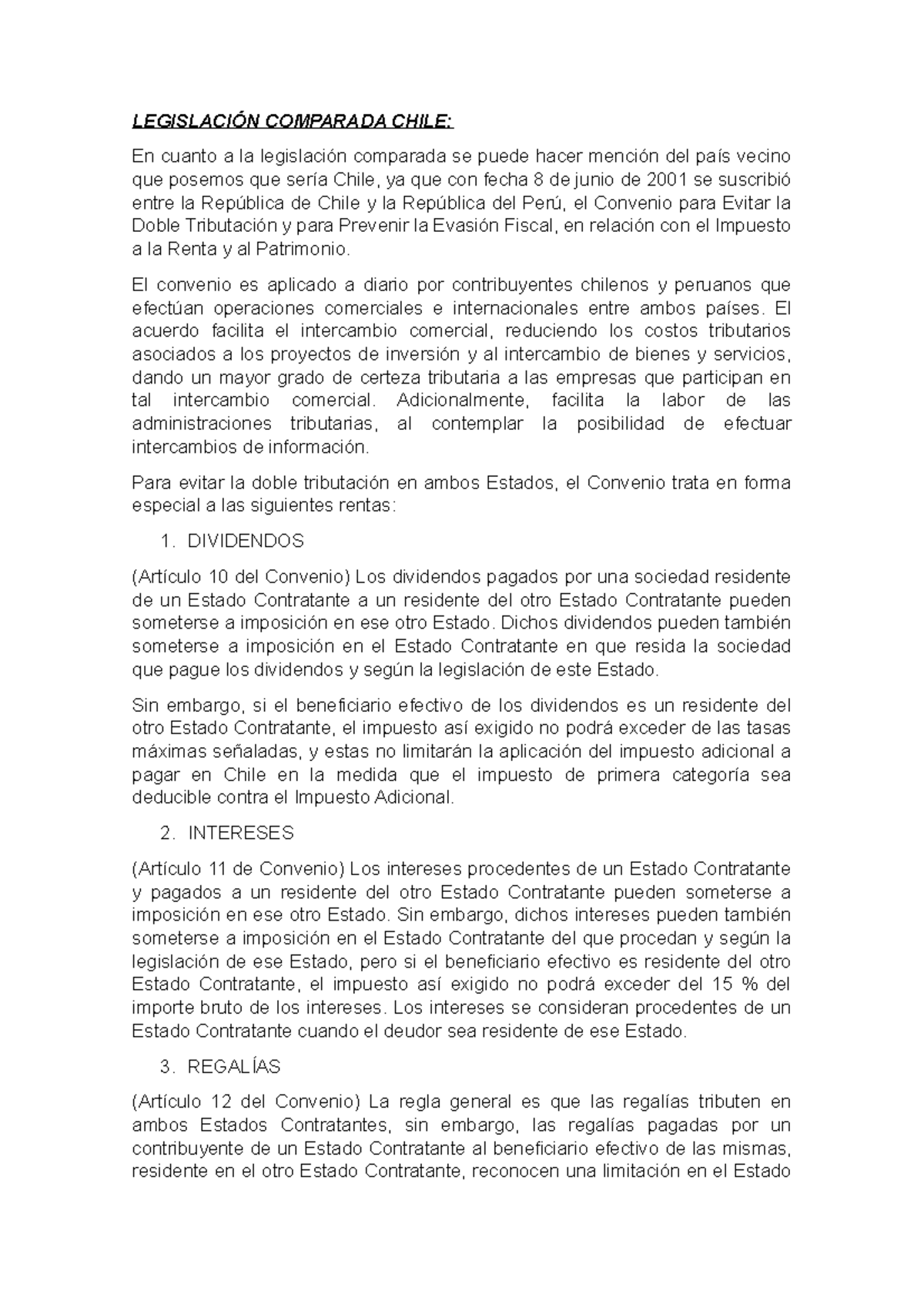 Legislación Comparada - LEGISLACIÓN COMPARADA CHILE: En cuanto a la ...