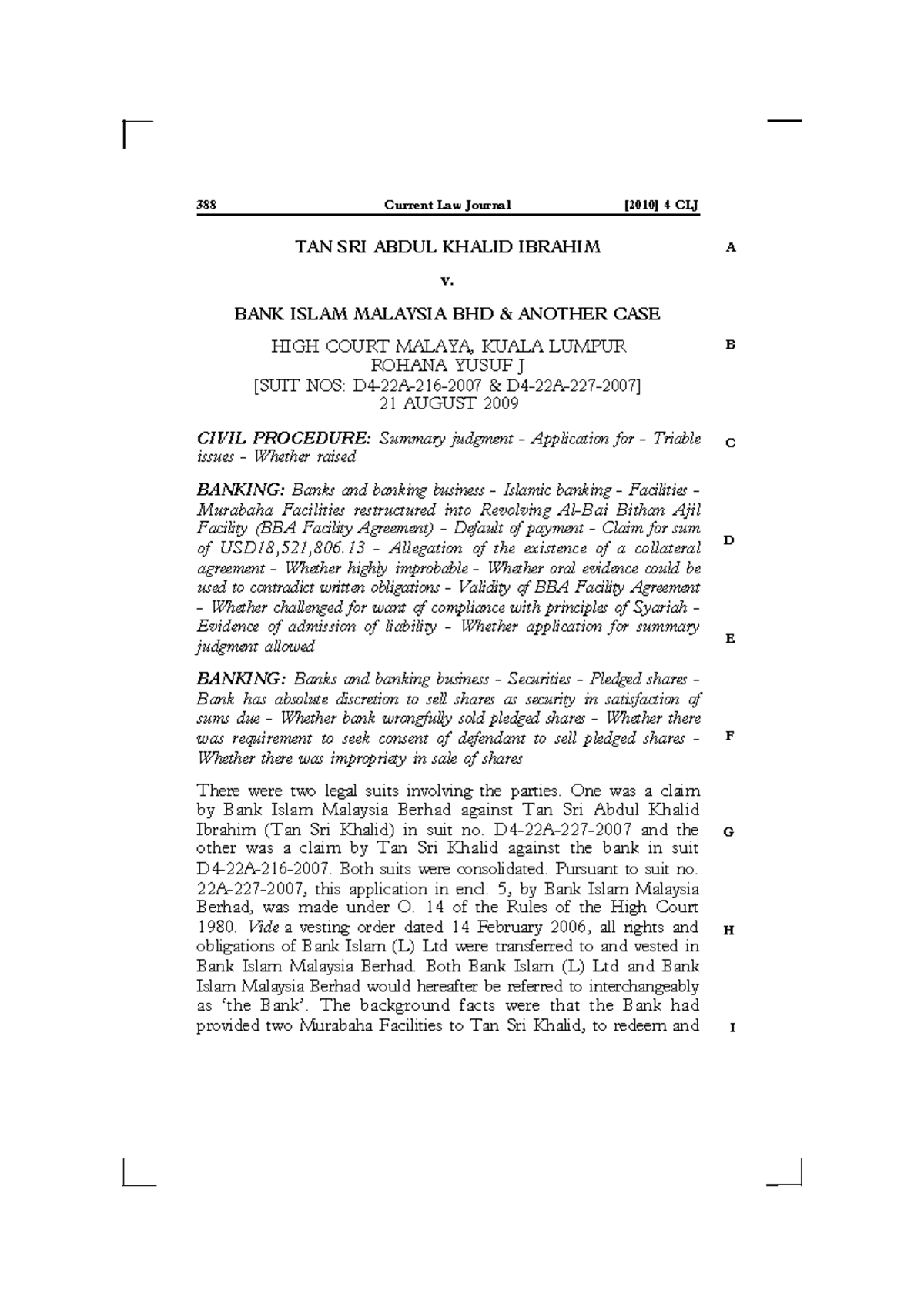 CASE - 388 [2010] 4 CLJ A B C D E F G H I Current Law Journal TAN SRI ...