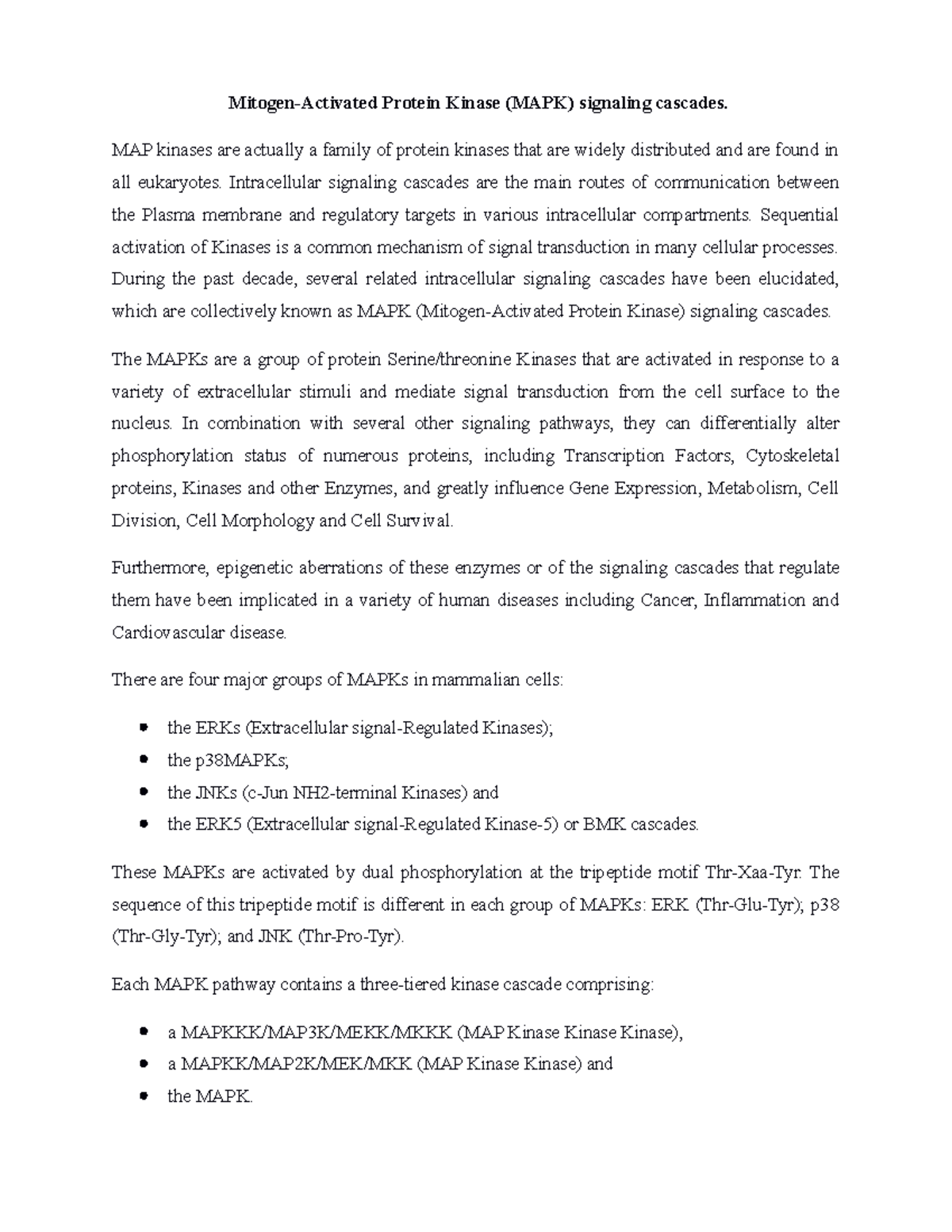 BCH 414 note 2 - Mitogen-Activated Protein Kinase (MAPK) signaling ...