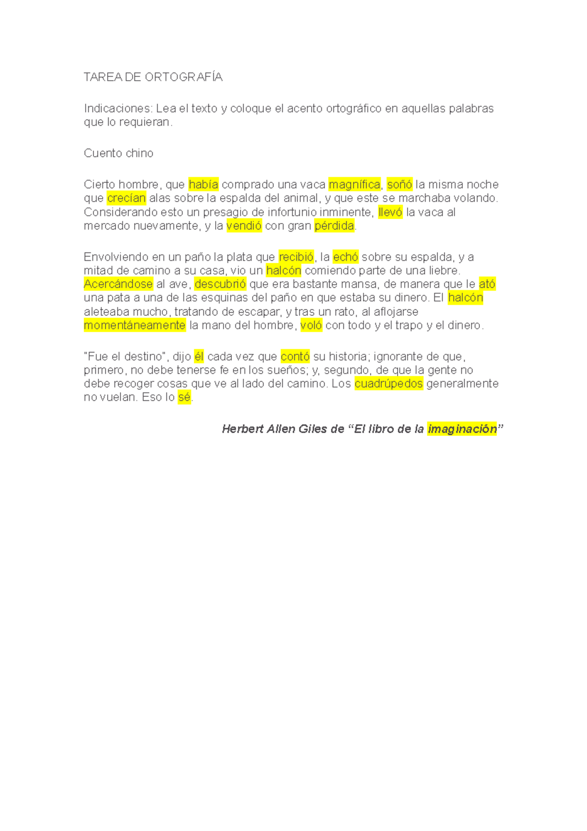 U1 T1a - actividad 1 - TAREA DE ORTOGRAFÍA Indicaciones: Lea el texto y ...
