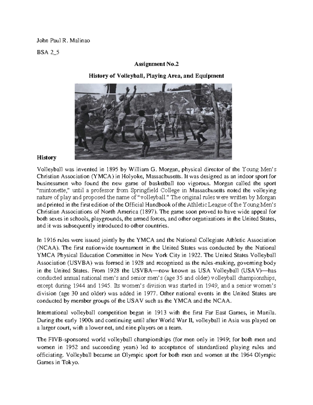 Assignment No.2 Volleyball Malinao John Paul R - John Paul R. Malinao BSA 2_ Assignment No ...