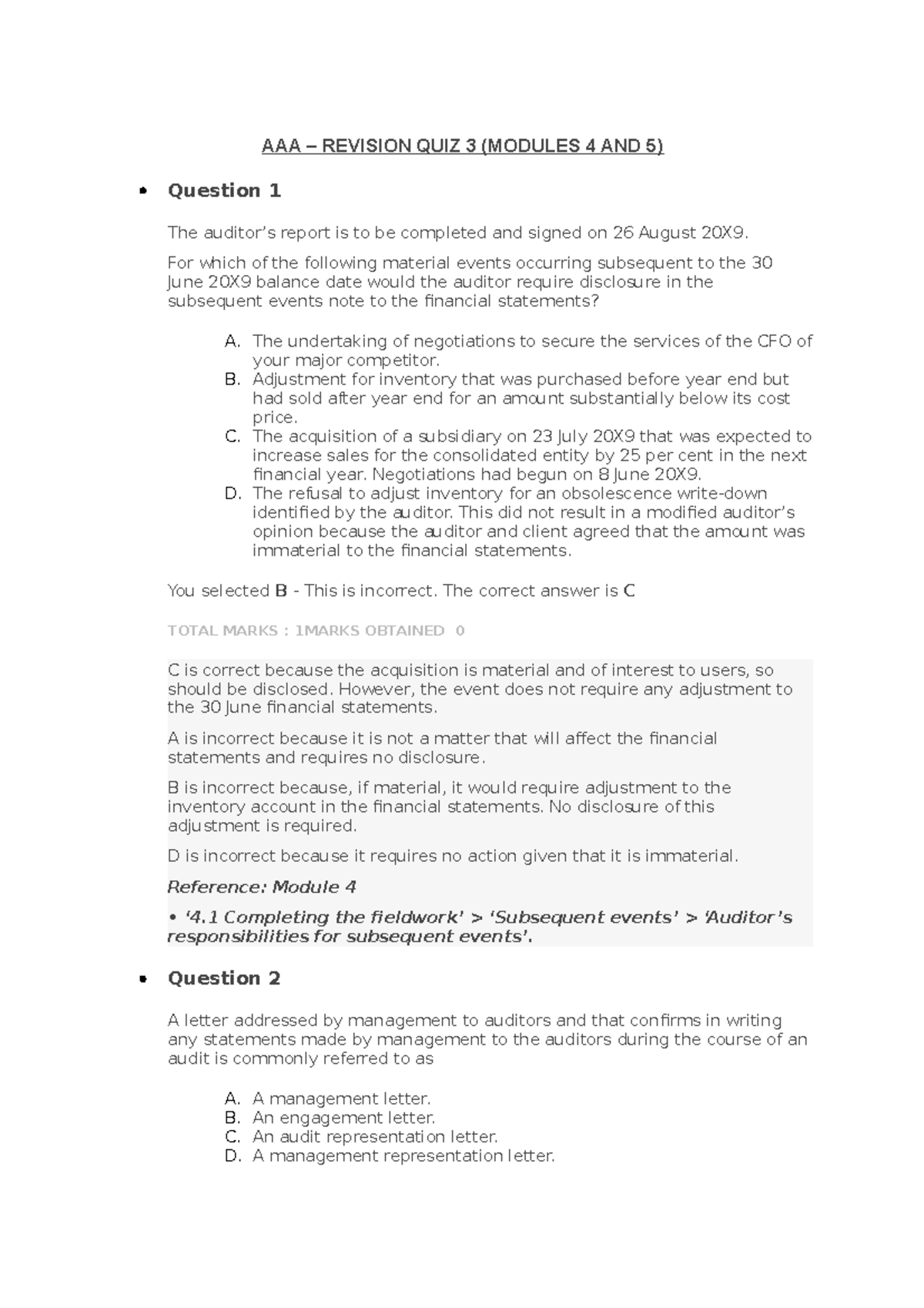 AAA – Revision Quiz 3 (Modules 4 and 5) - AAA – REVISION QUIZ 3 ...