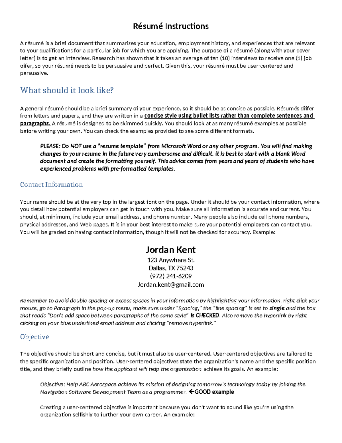 Résumé Instructions F19 - Résumé Instructions A résumé is a brief ...