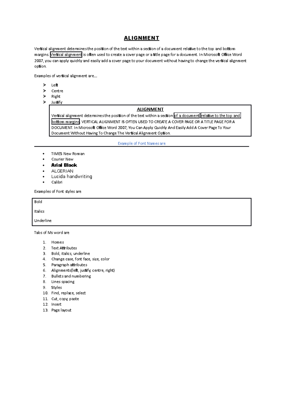 Keltron - types of alignment in Ms word - ALIGNMENT Vertical alignment ...