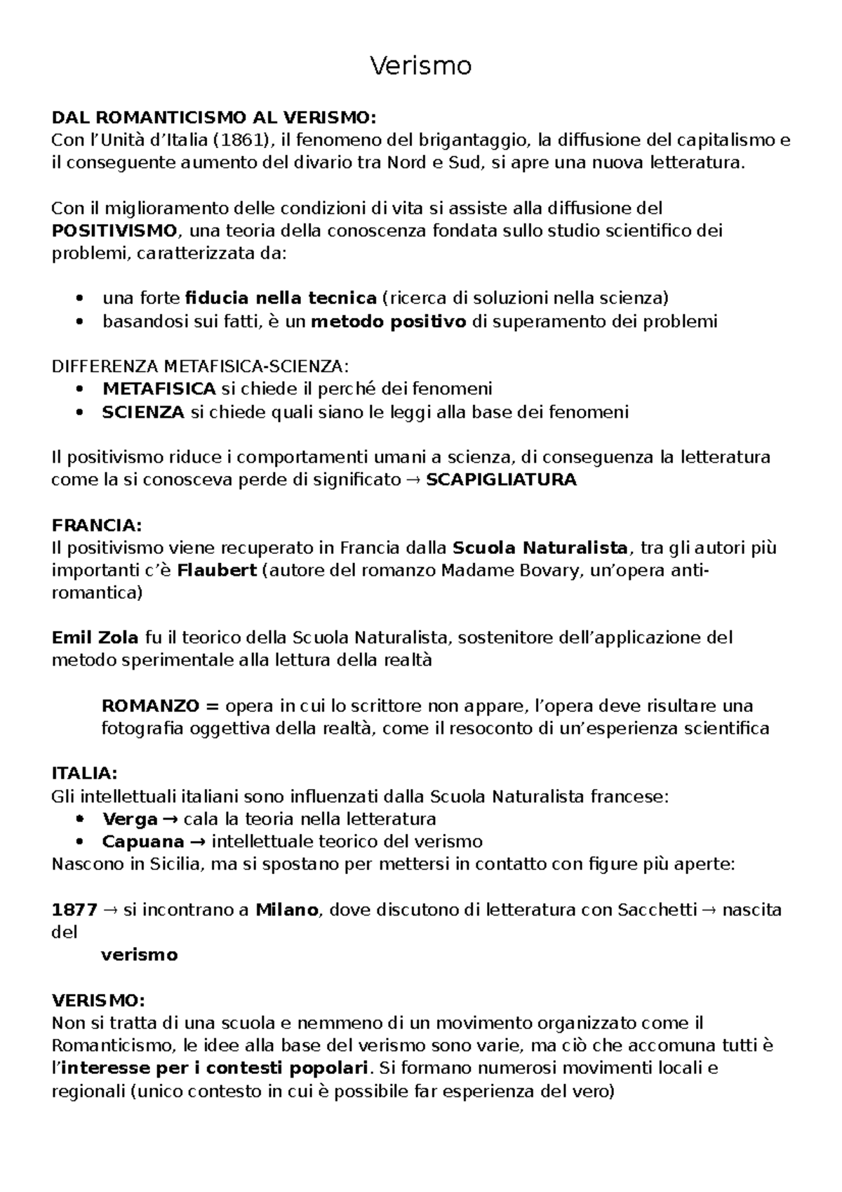 Verga - Verismo DAL ROMANTICISMO AL VERISMO: Con l’Unità d’Italia (1861), il fenomeno del - Studocu