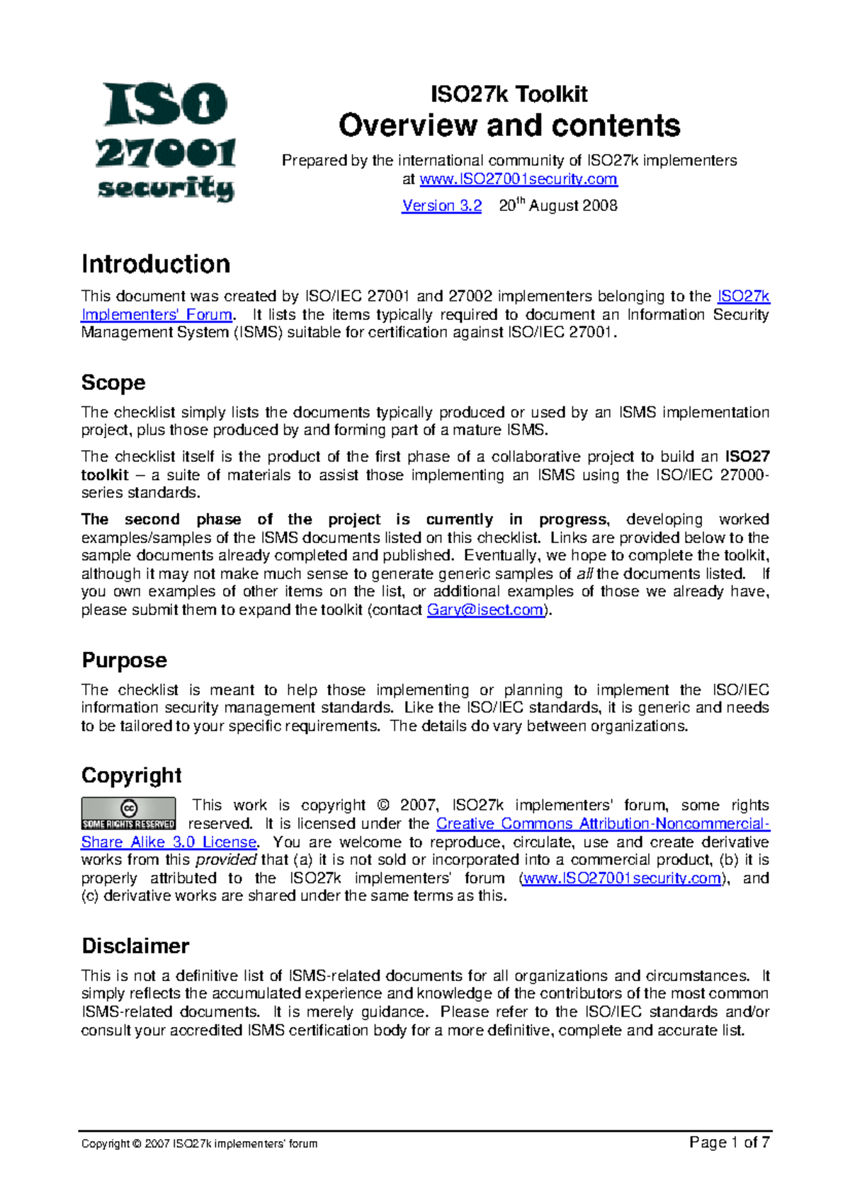 ISO 27001 Toolkit overview - ISO27k Toolkit Overview and contents ...