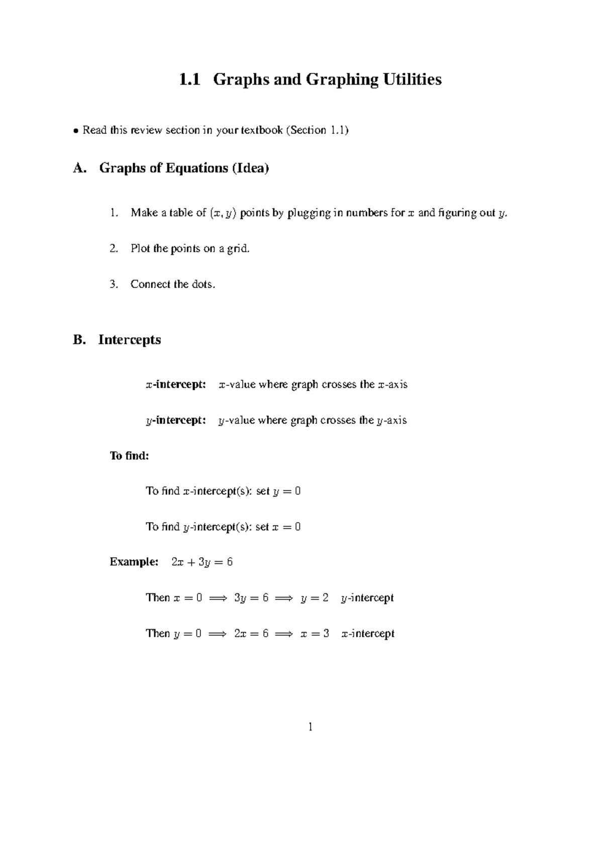 1.1 Graphs and Graphing Utilities - 1 Graphs and Graphing Utilities ;Read this review section in ...