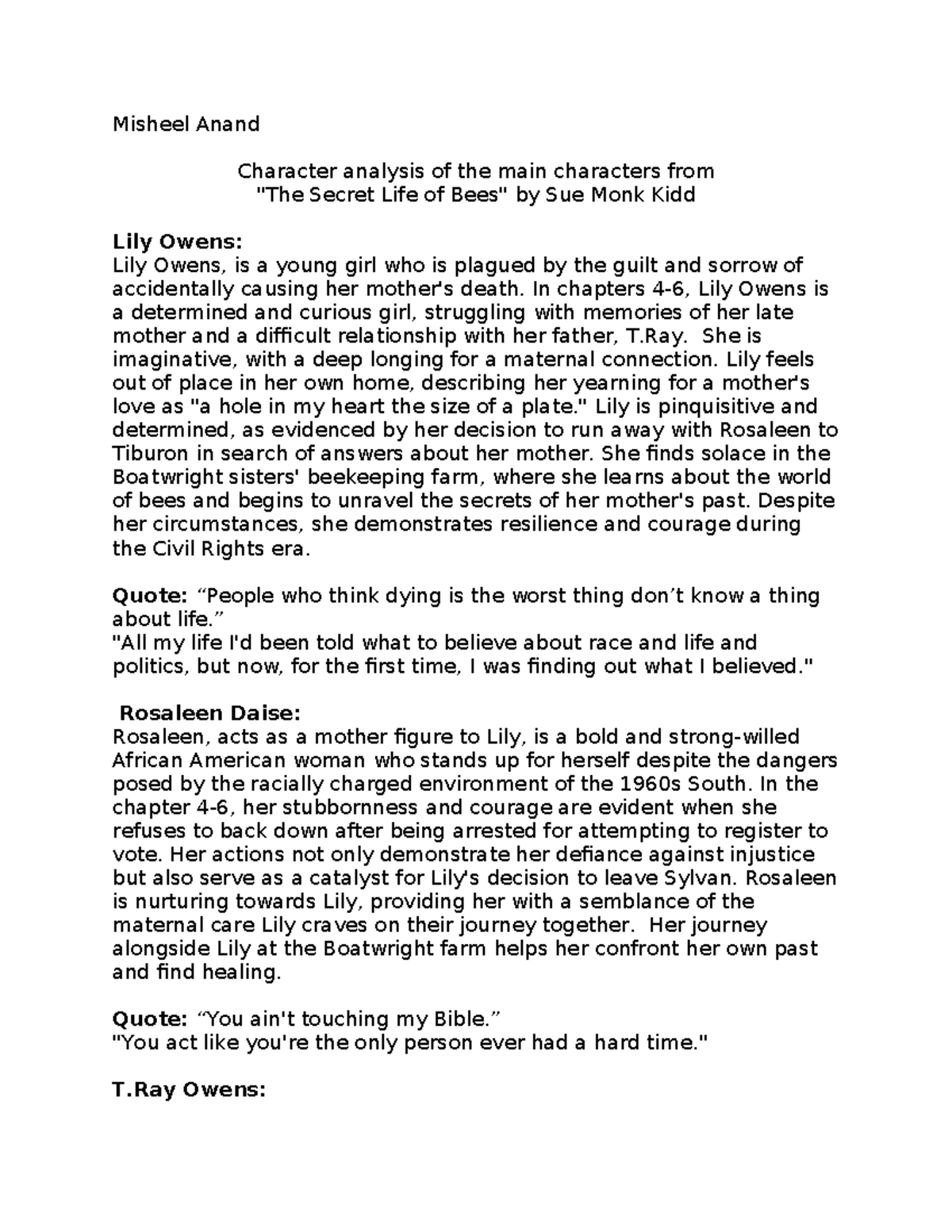 Misheel - Book Character Analysis - Misheel Anand Character analysis of ...