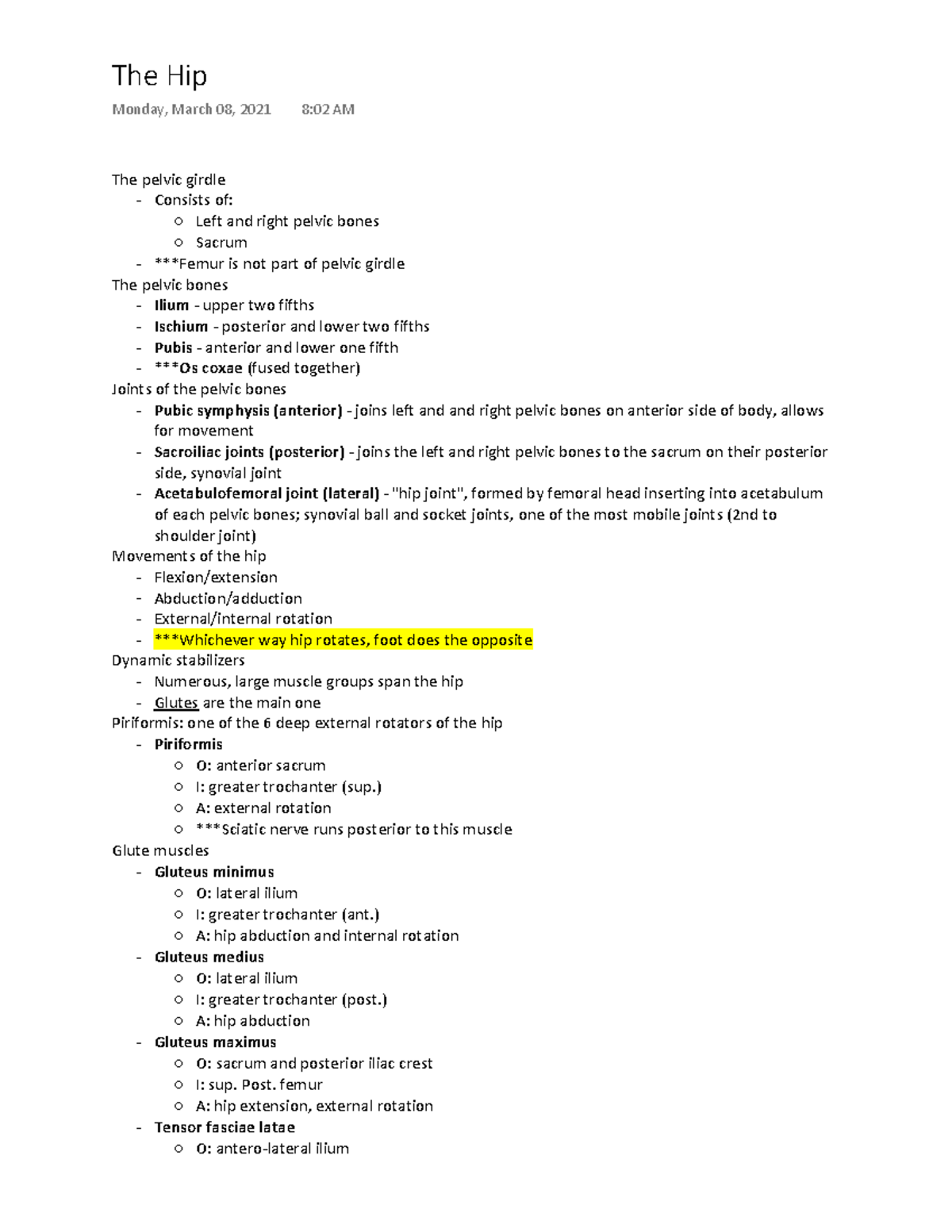 The Hip - KINES 202 lecture notes on the hip. - The pelvic girdle ...