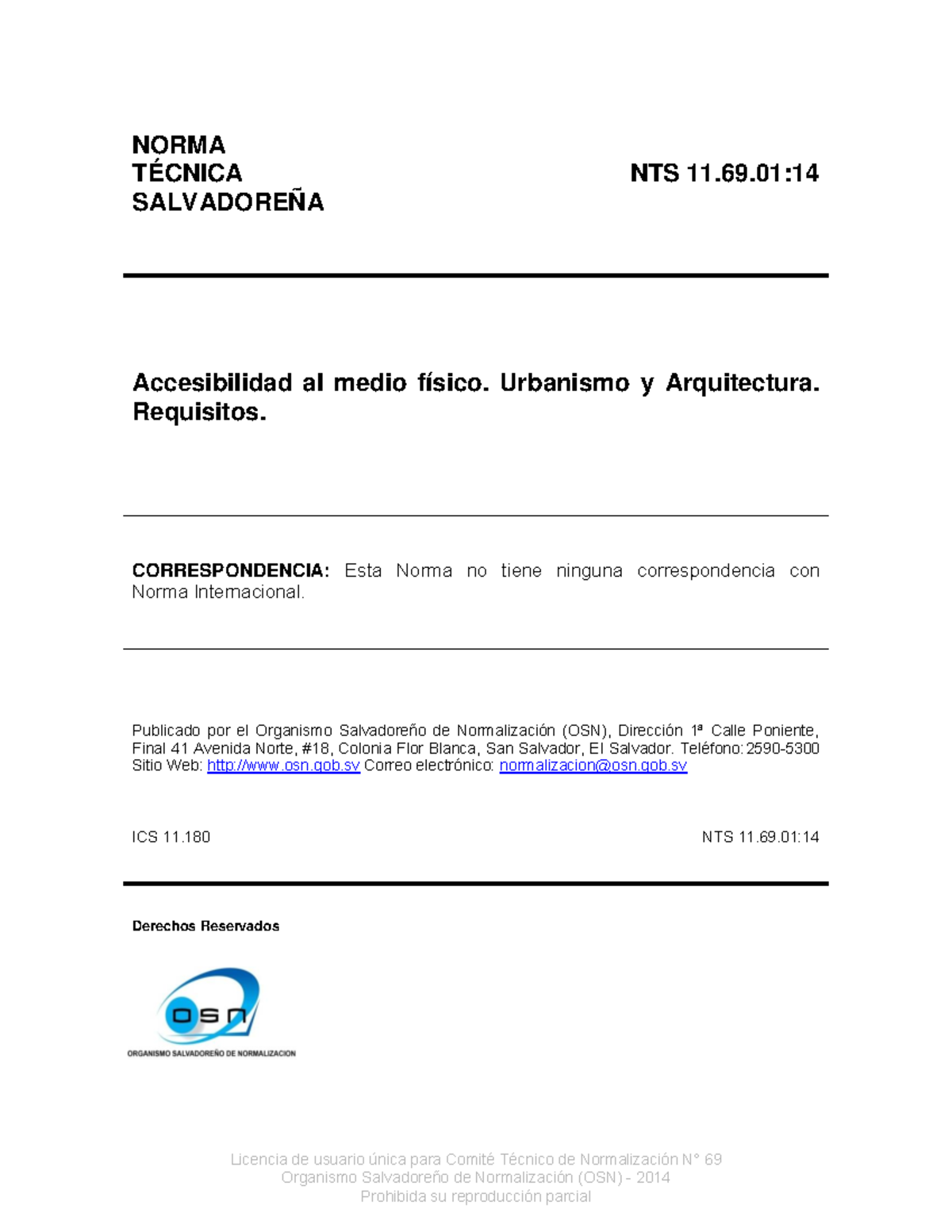 Norma Tecnica de Accesibilidad - NORMA TÉCNICA SALVADOREÑA NTS 11.69 ...
