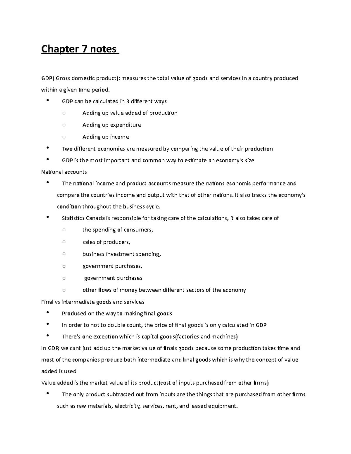 Econ 105 Chapter 7 Notes Simon Fraser University - Chapter 7 notes GDP ...