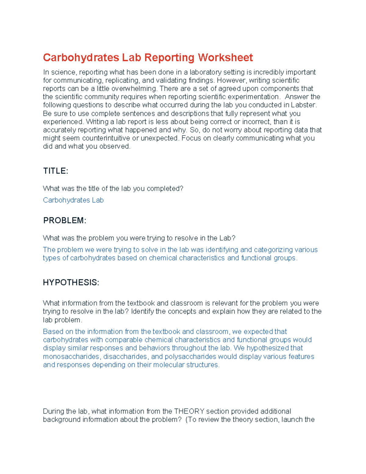 Week 4 Lab Report - Carbohydrates - Carbohydrates Lab Reporting ...