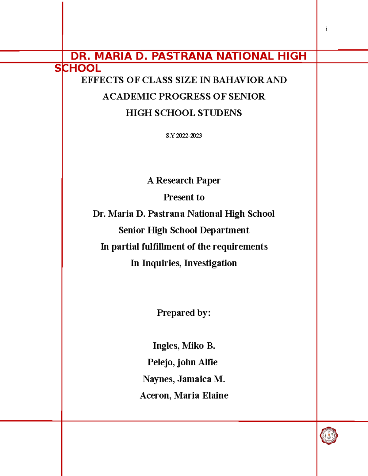 Imrad- Dmdpnhs- Template - DR. MARIA D. PASTRANA NATIONAL HIGH SCHOOL ...