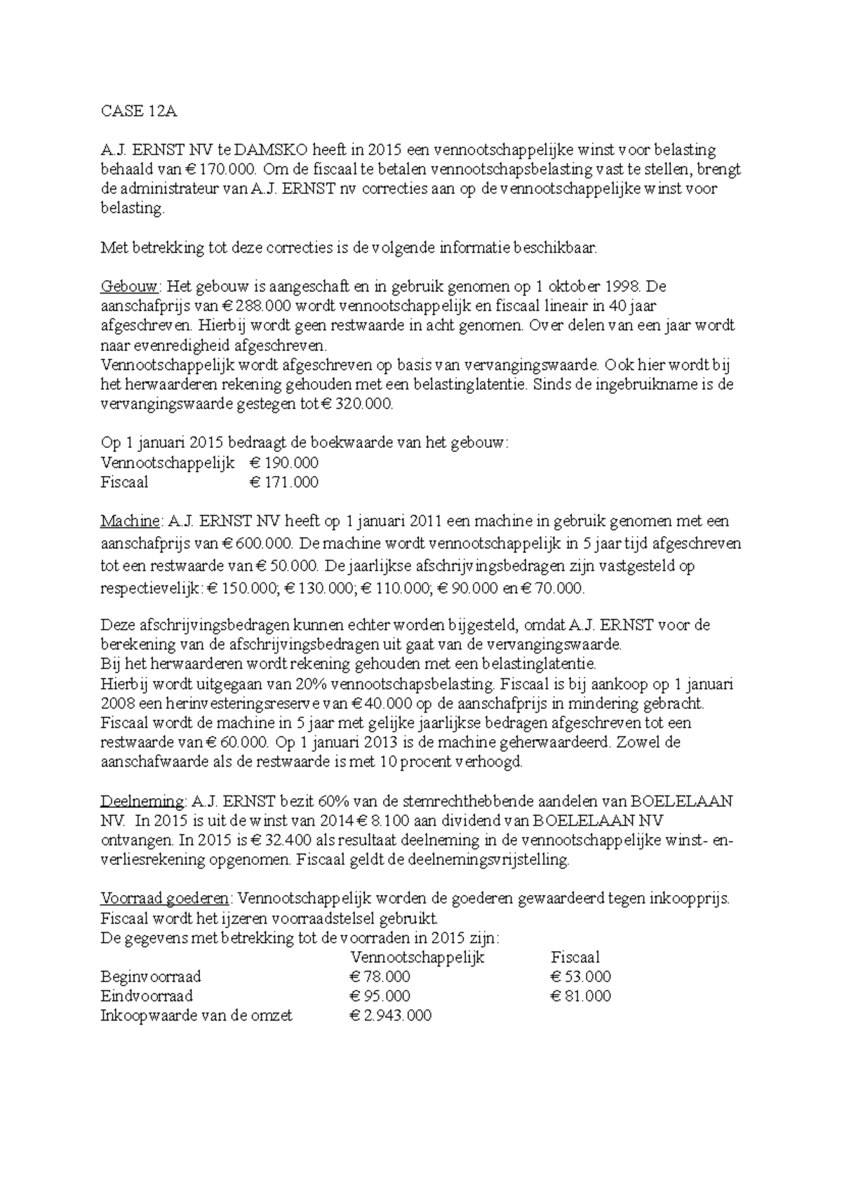 CASE 12A - CASE 12A - CASE 12A A. ERNST NV te DAMSKO heeft in 2015 een ...