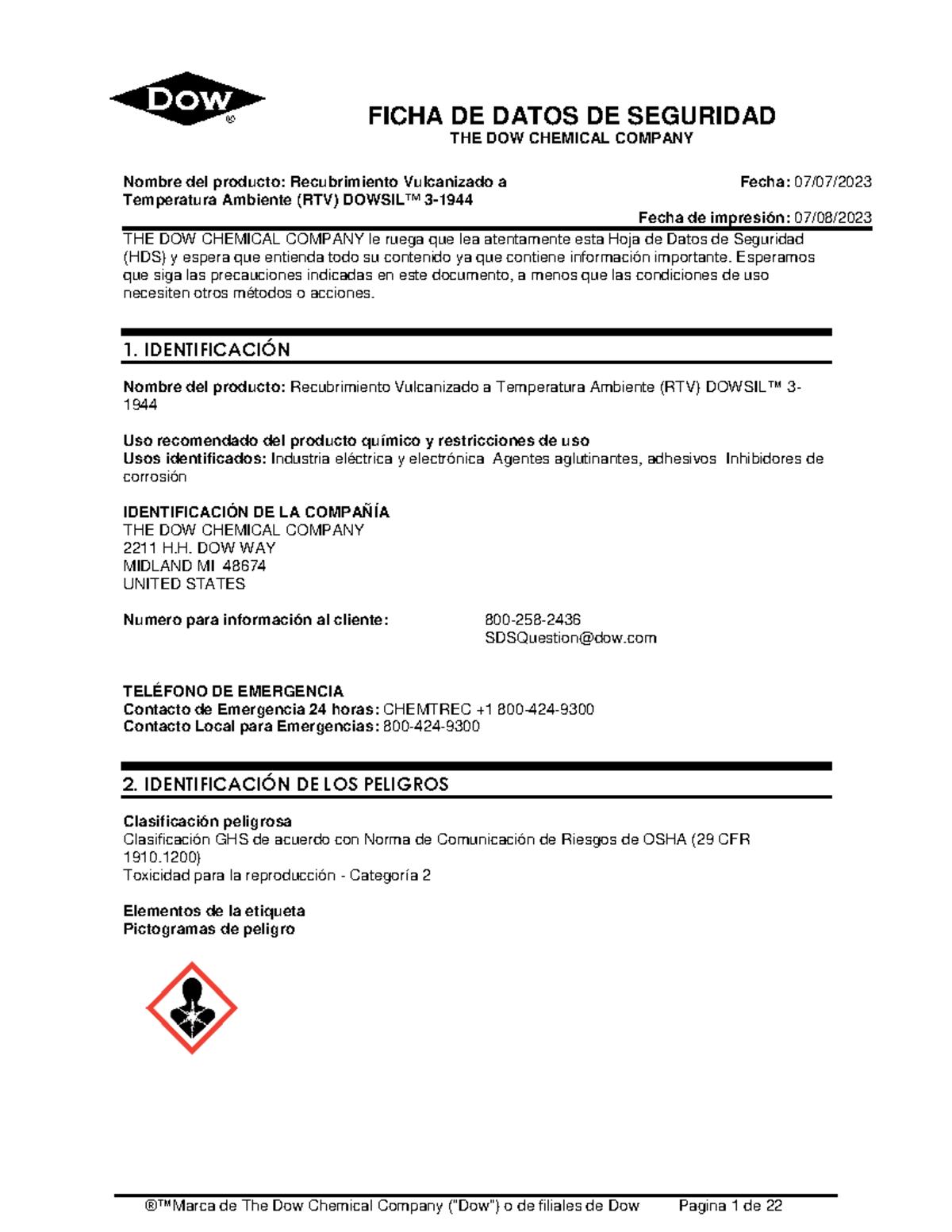 DOW Corning 3-1944 - n/a - ®™Marca de The Dow Chemical Company (“Dow ...