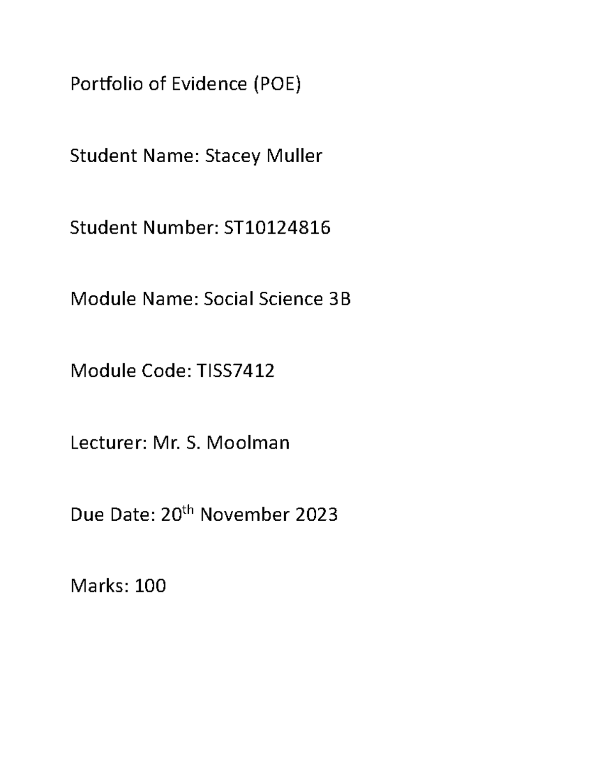 TISS7412(ST10124816) Staceymuller(POE) - Portfolio of Evidence (POE ...