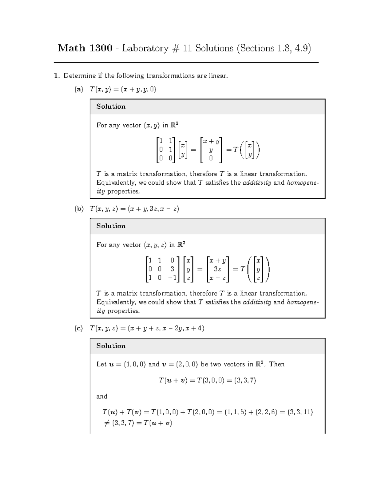 Math 1300 - Lab 11 Solution - Math 1300 - Laboratory # 11 Solutions ...