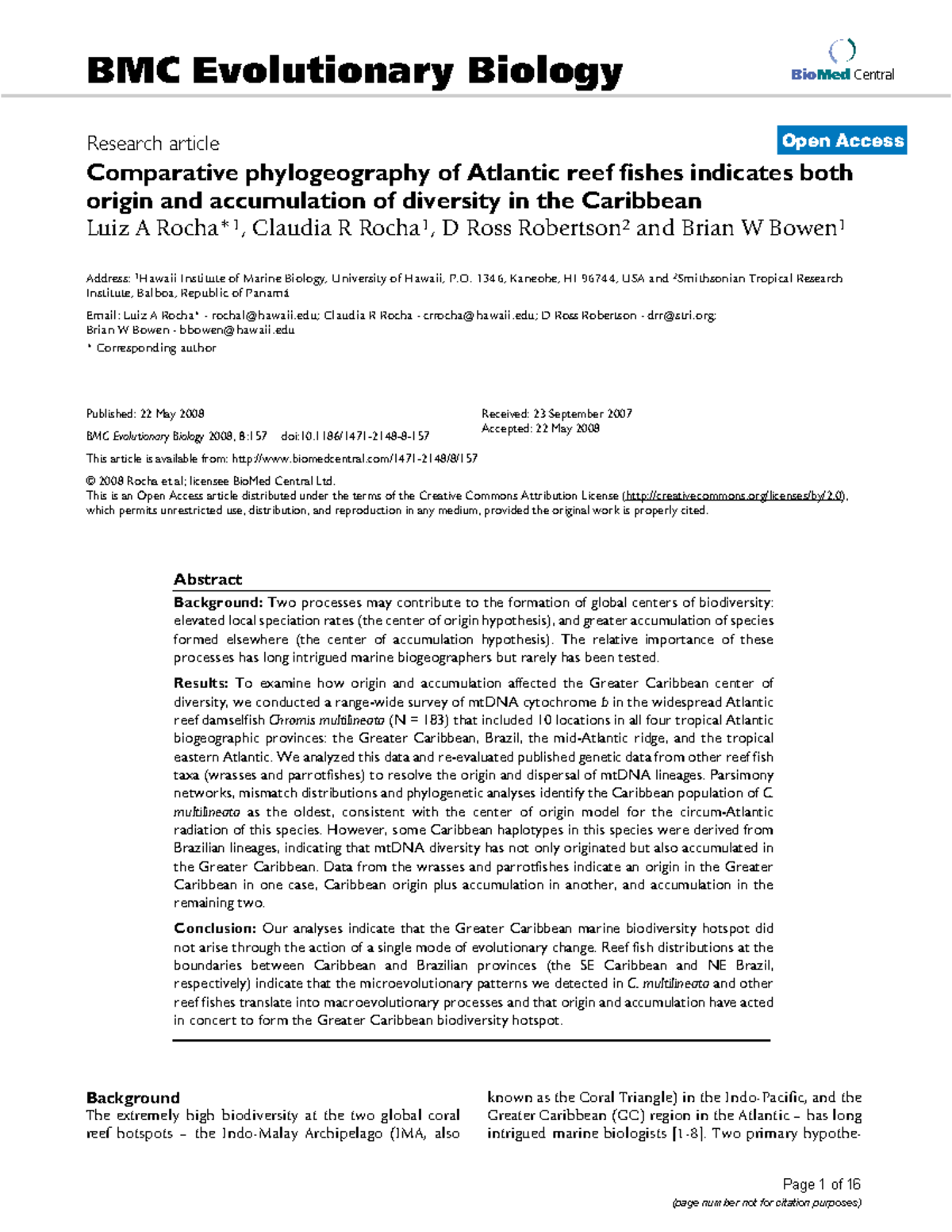 Rocha et al. 2008 BMC Evolutionary Biology - BioMed Central Page 1 of ...