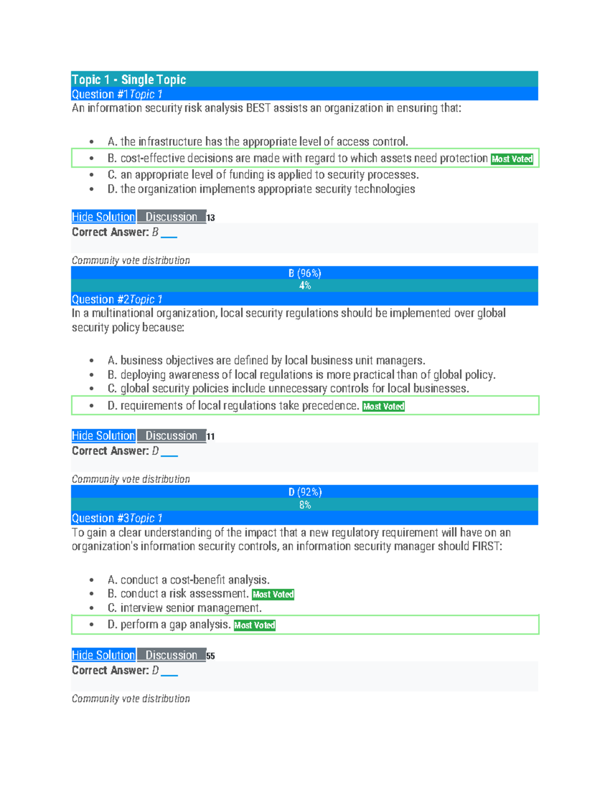 CISM Questions - Topic 1 - Single Topic Question #1Topic 1 An ...