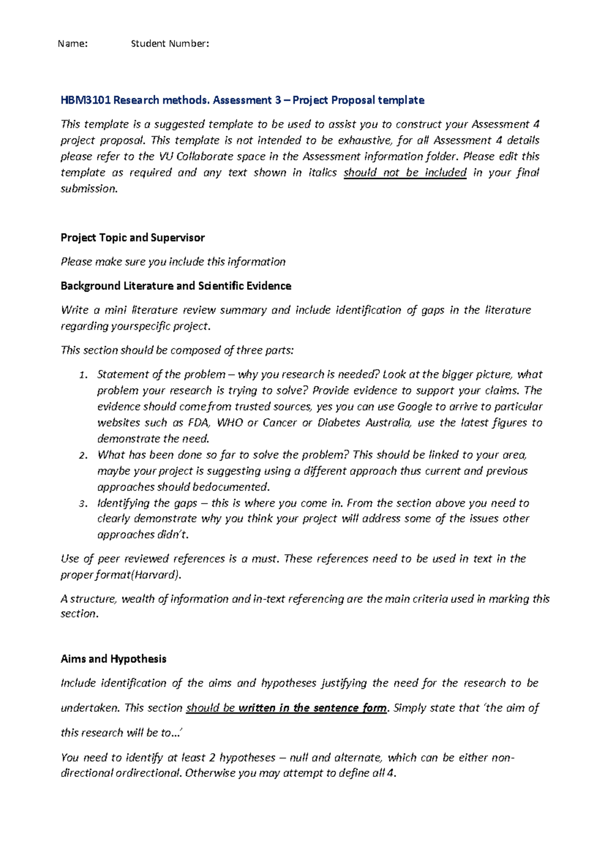 Assessment 3 - HBM3101 Project Proposal Template - Name: Student Number ...
